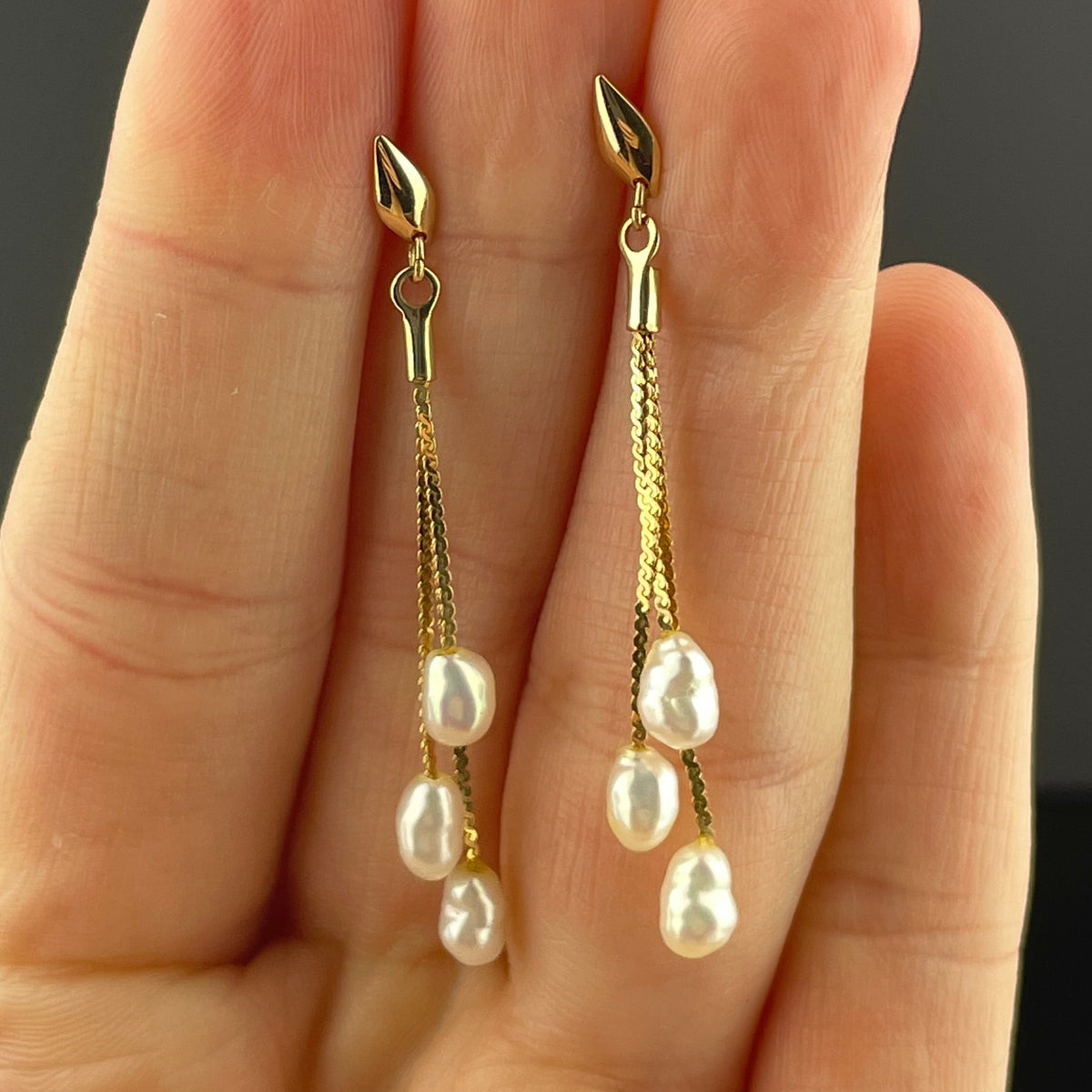 Vintage Triple Baroque Pearl 14K Gold Dangle Earrings – Boylerpf