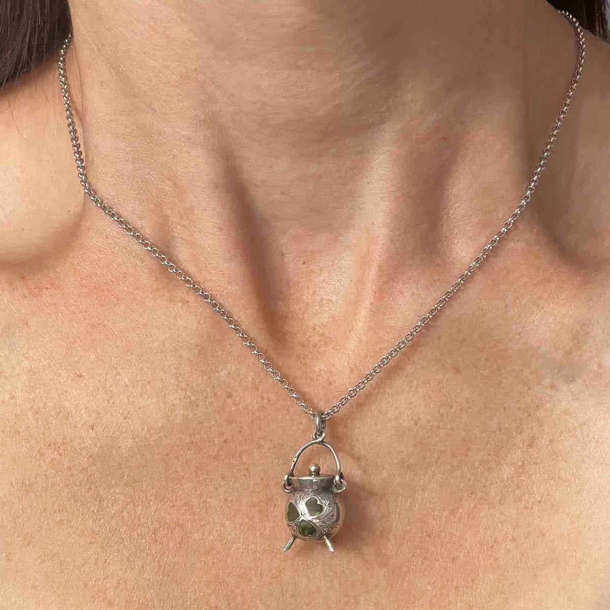 Antique Victorian Silver Connemara Marble Cauldron Pendant Necklace ...