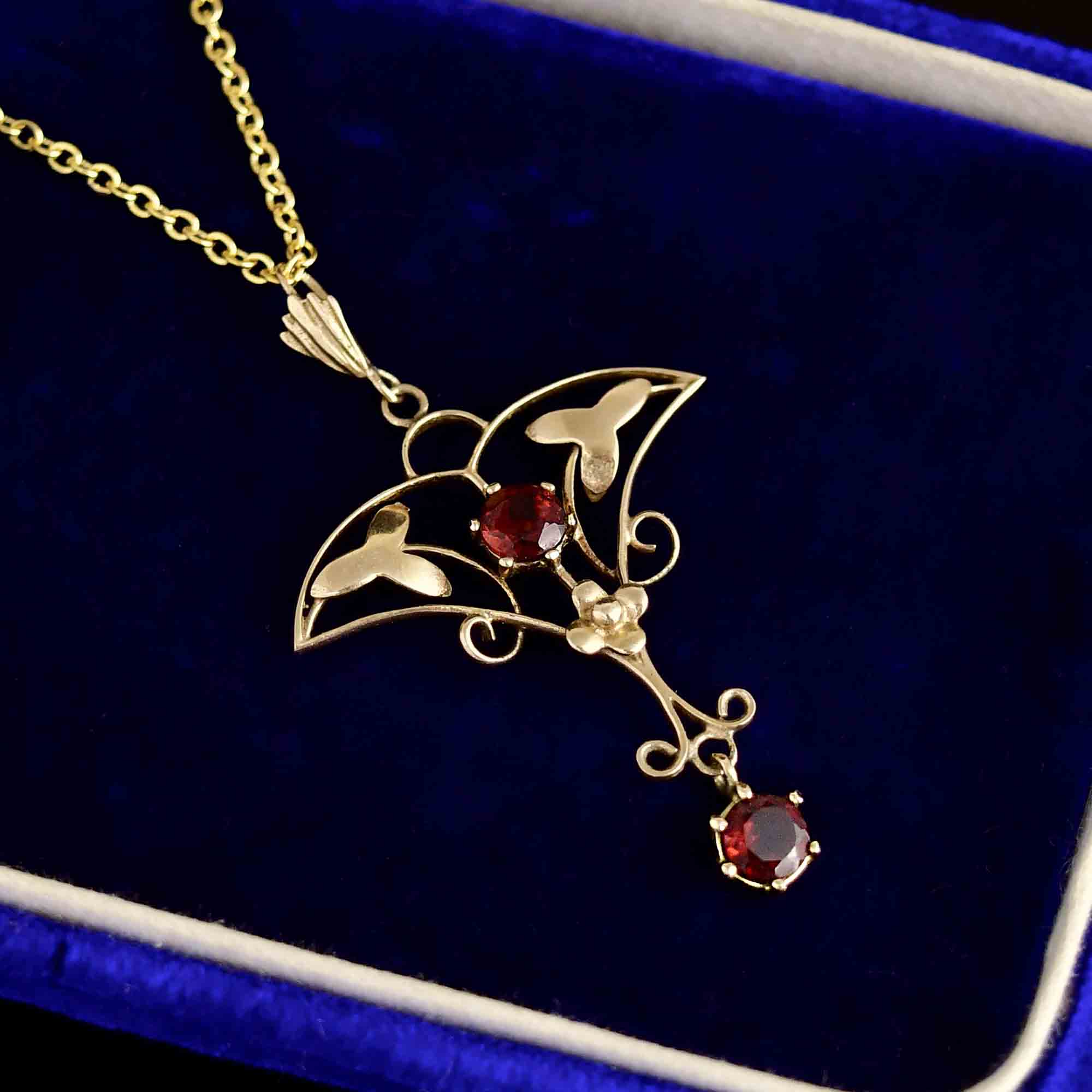 Antique Art Nouveau Gold Floral Garnet Lavalier Necklace – Boylerpf