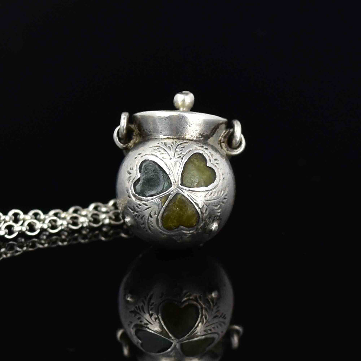 Antique Victorian Silver Connemara Marble Cauldron Pendant Necklace ...