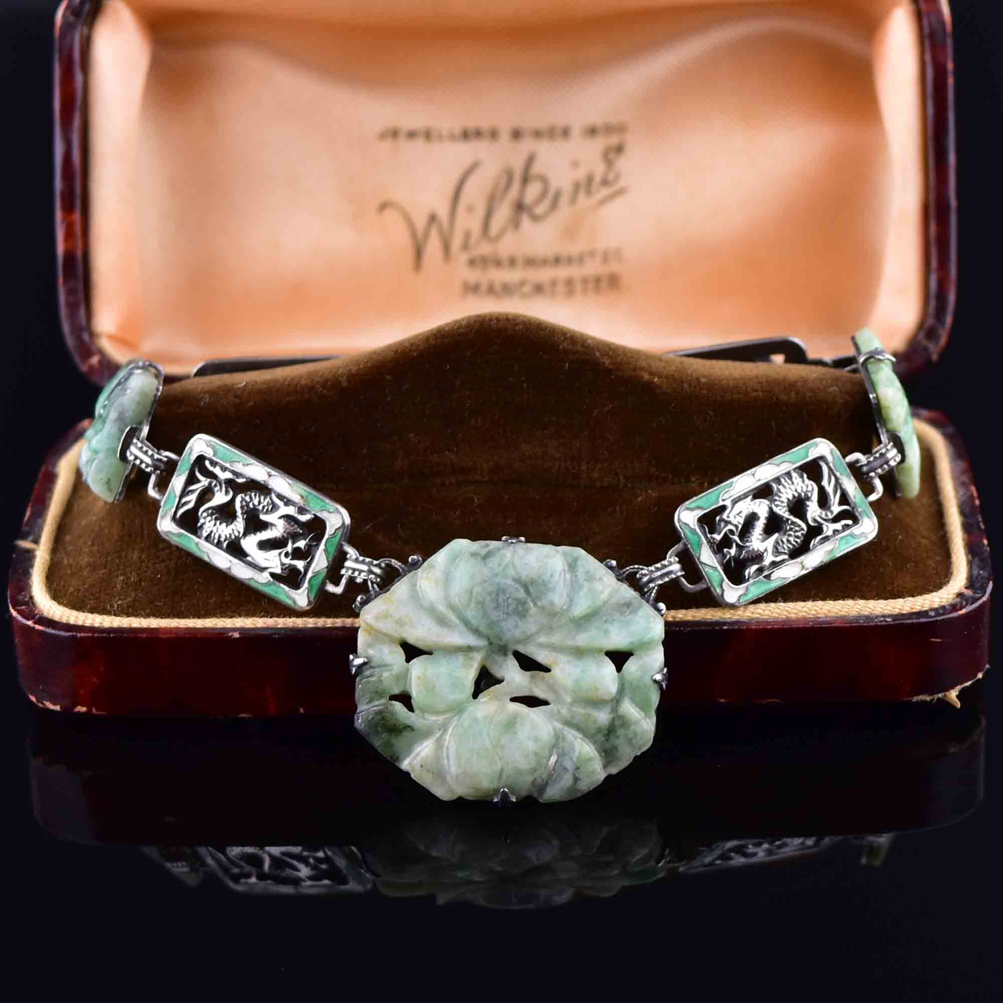 Silver Art Deco Enamel Dragon Jade Bracelet – Boylerpf