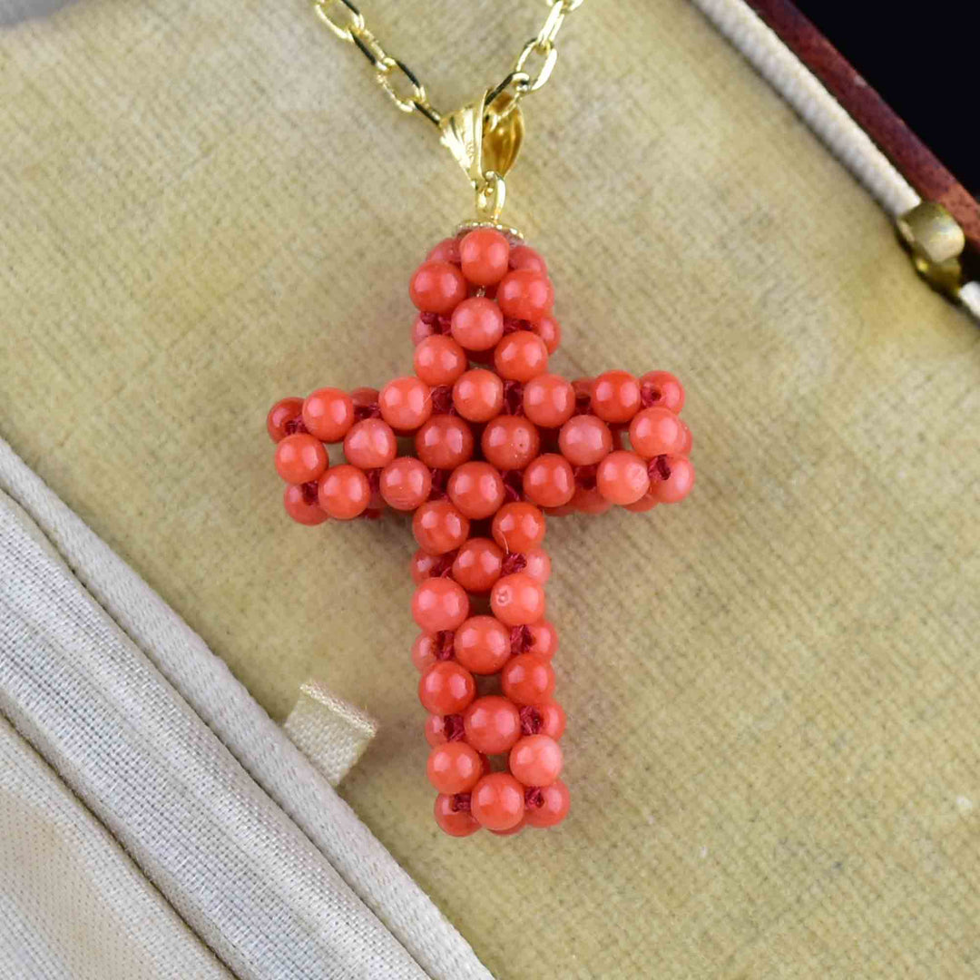 18K Gold Beaded Coral Cross Pendant Necklace – Boylerpf