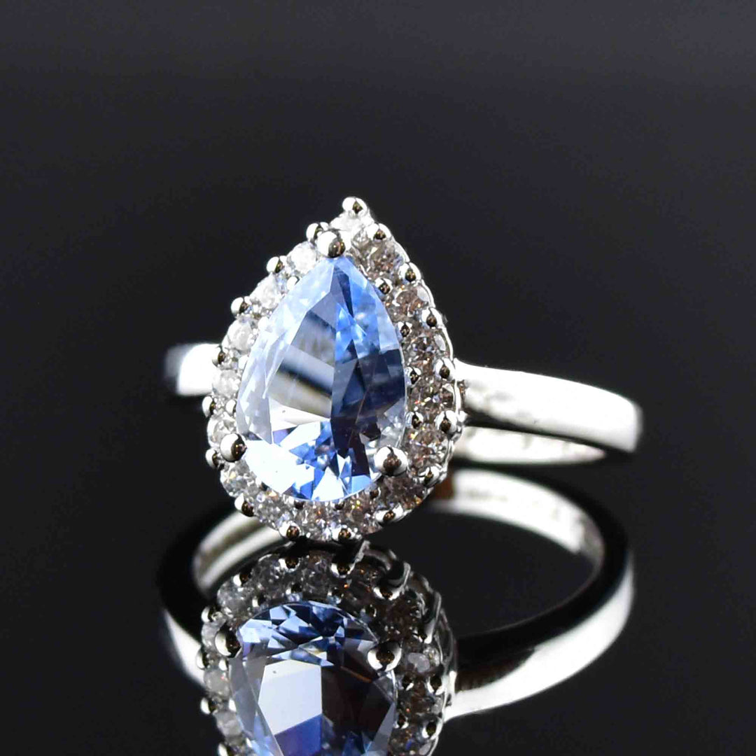 Vintage Sterling Silver Pear Cut Blue Topaz Halo Ring – Boylerpf
