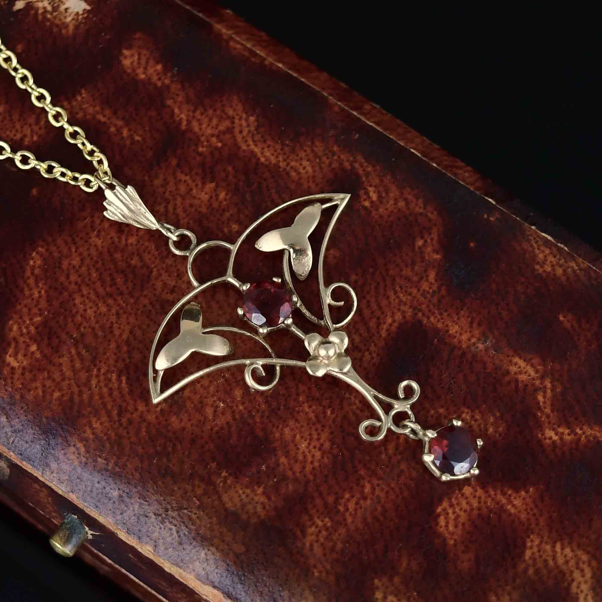 Antique Art Nouveau Gold Floral Garnet Lavalier Necklace – Boylerpf