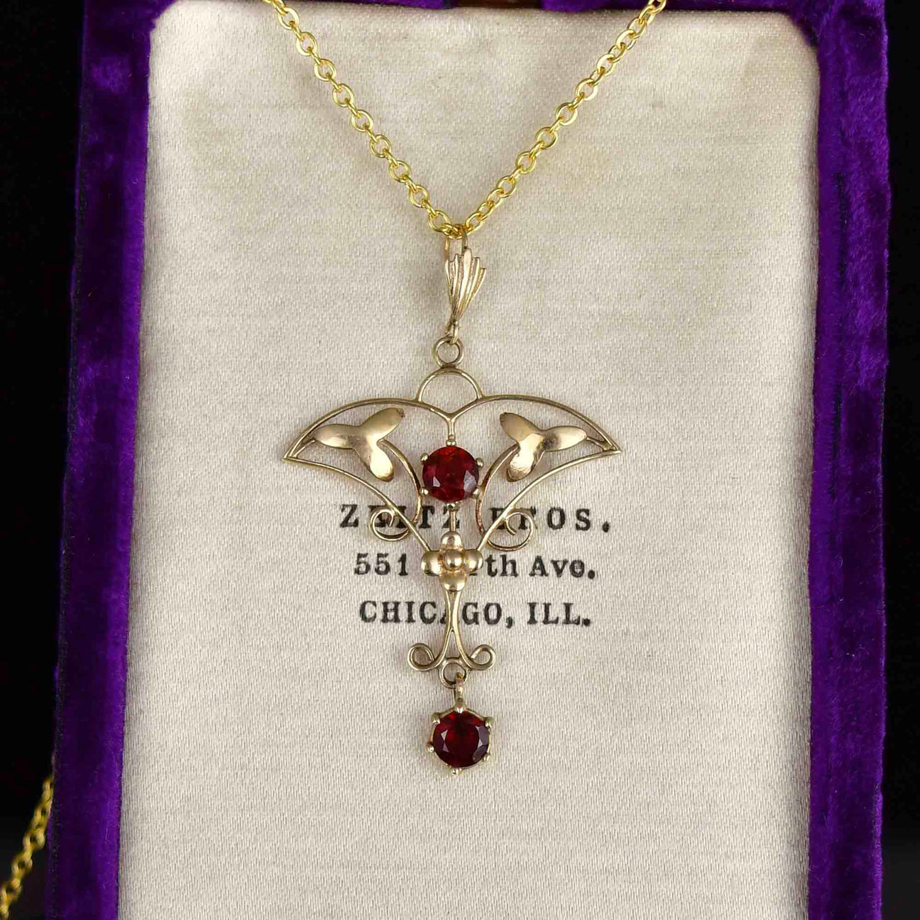 Antique Art Nouveau Gold Floral Garnet Lavalier Necklace – Boylerpf