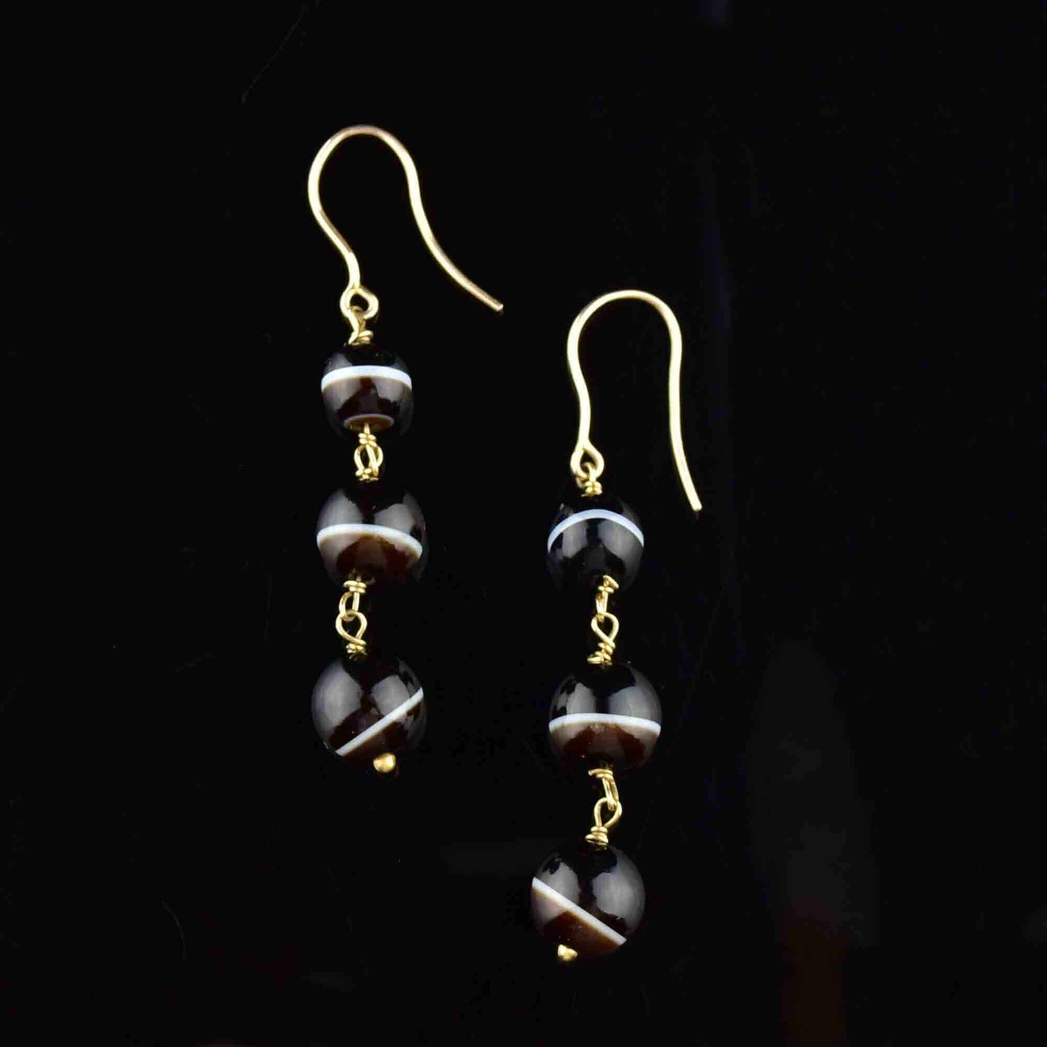 Vintage 14K Gold Banded Agate Ball Drop Earrings – Boylerpf