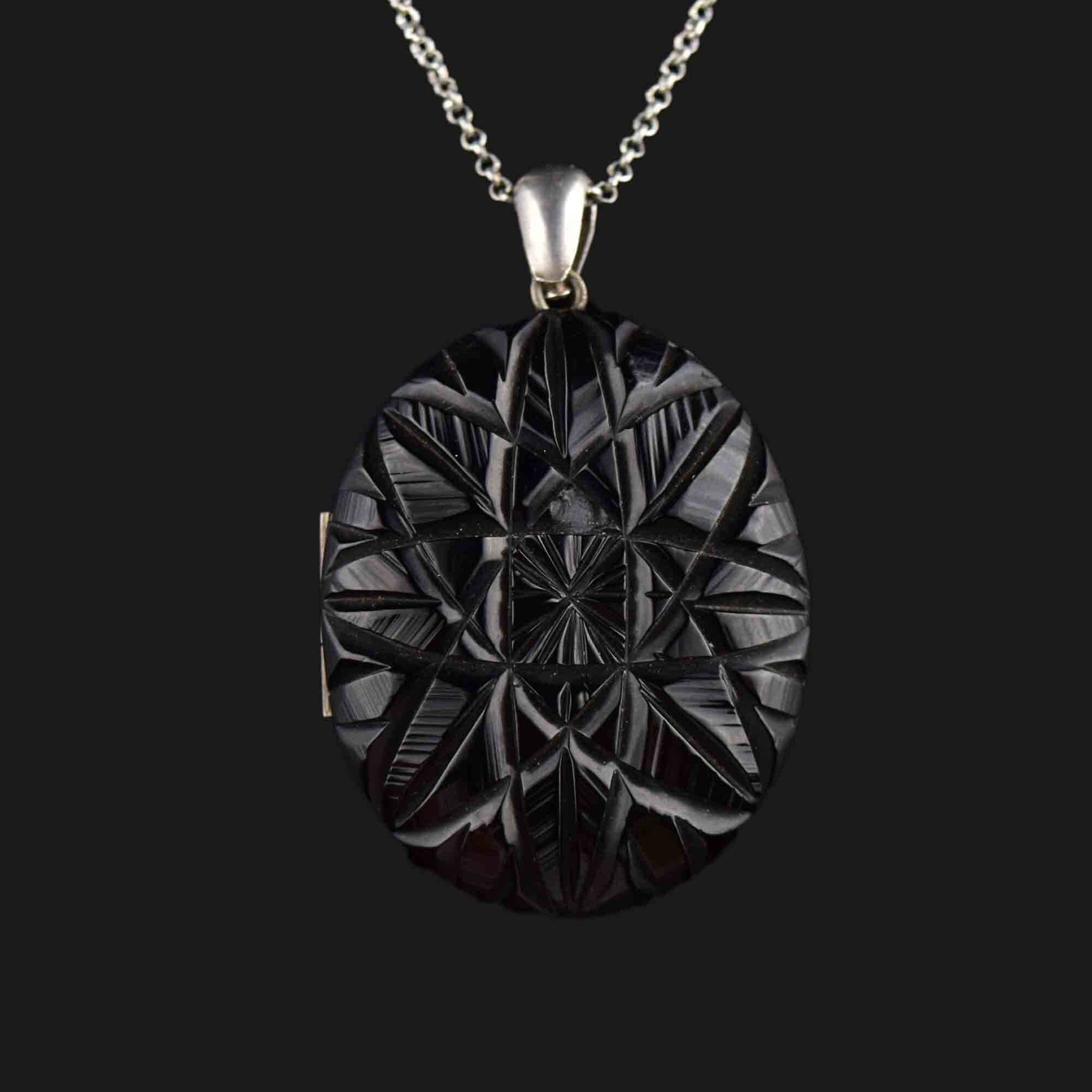 Antique Victorian Carved Whitby Jet Starburst Locket Necklace – Boylerpf