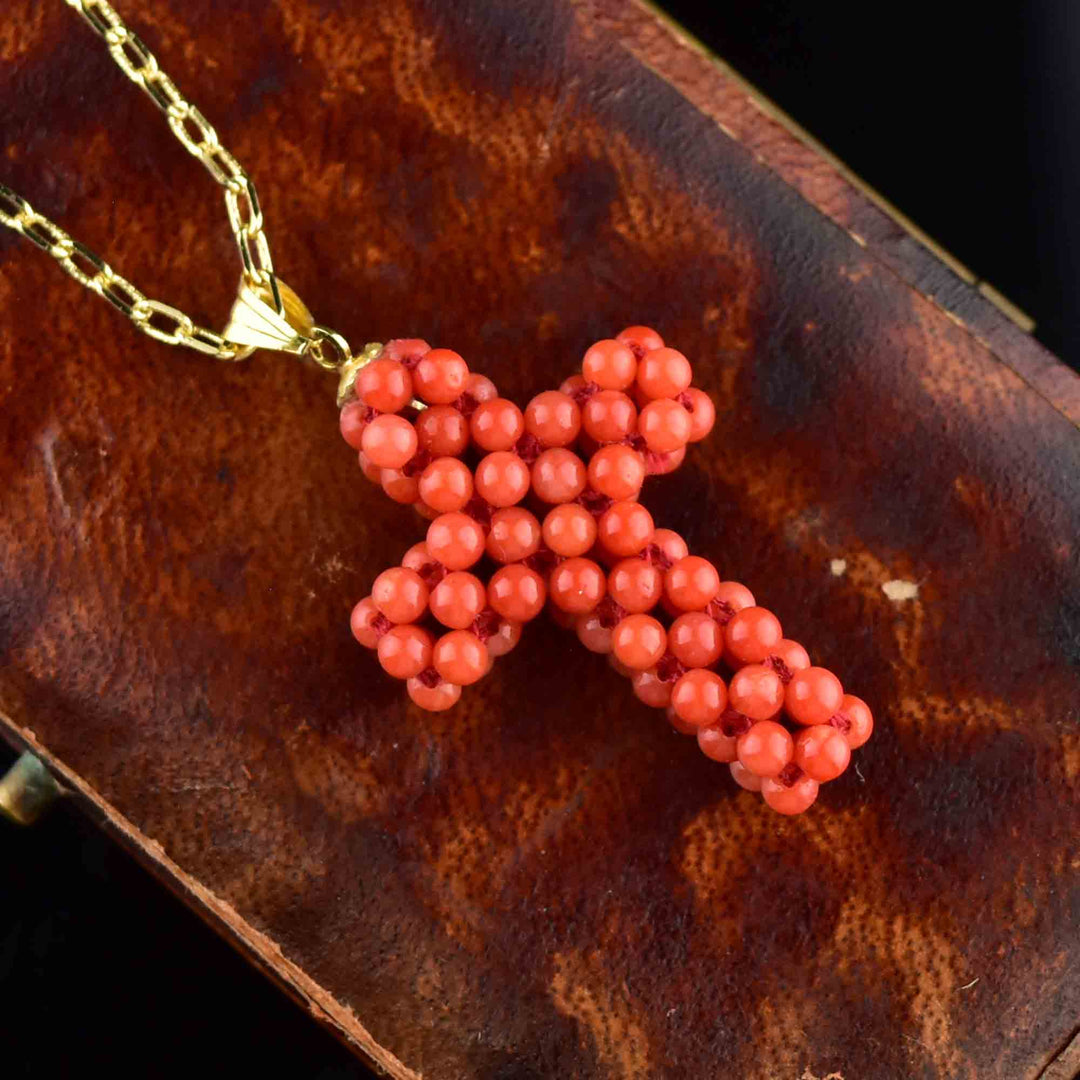 18K Gold Beaded Coral Cross Pendant Necklace – Boylerpf