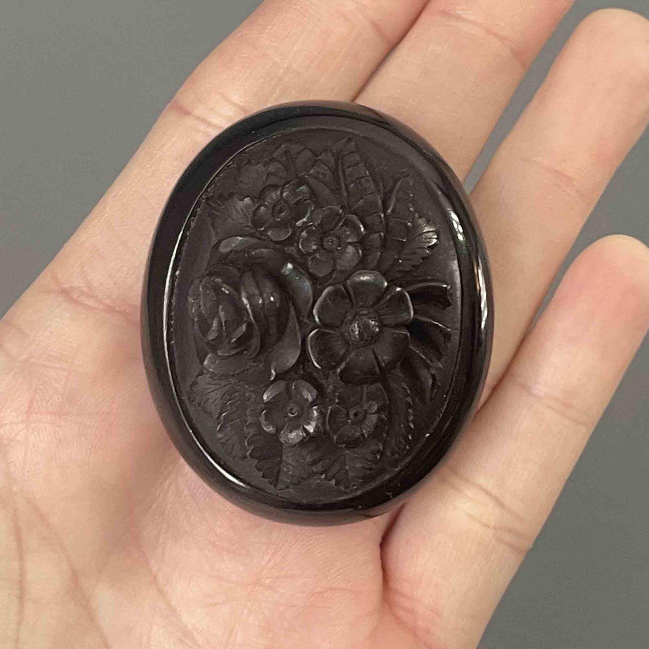 Antique Victorian Carved Whitby Jet Rose Forget Me Not Brooch – Boylerpf