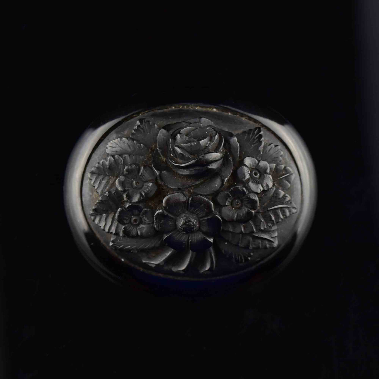 Antique Victorian Carved Whitby Jet Rose Forget Me Not Brooch – Boylerpf