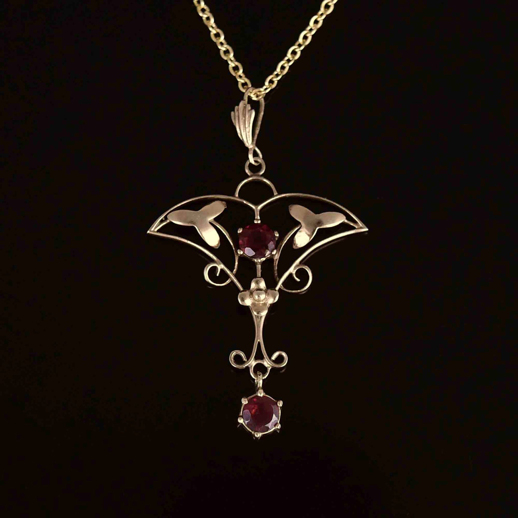 Antique Art Nouveau Gold Floral Garnet Lavalier Necklace – Boylerpf