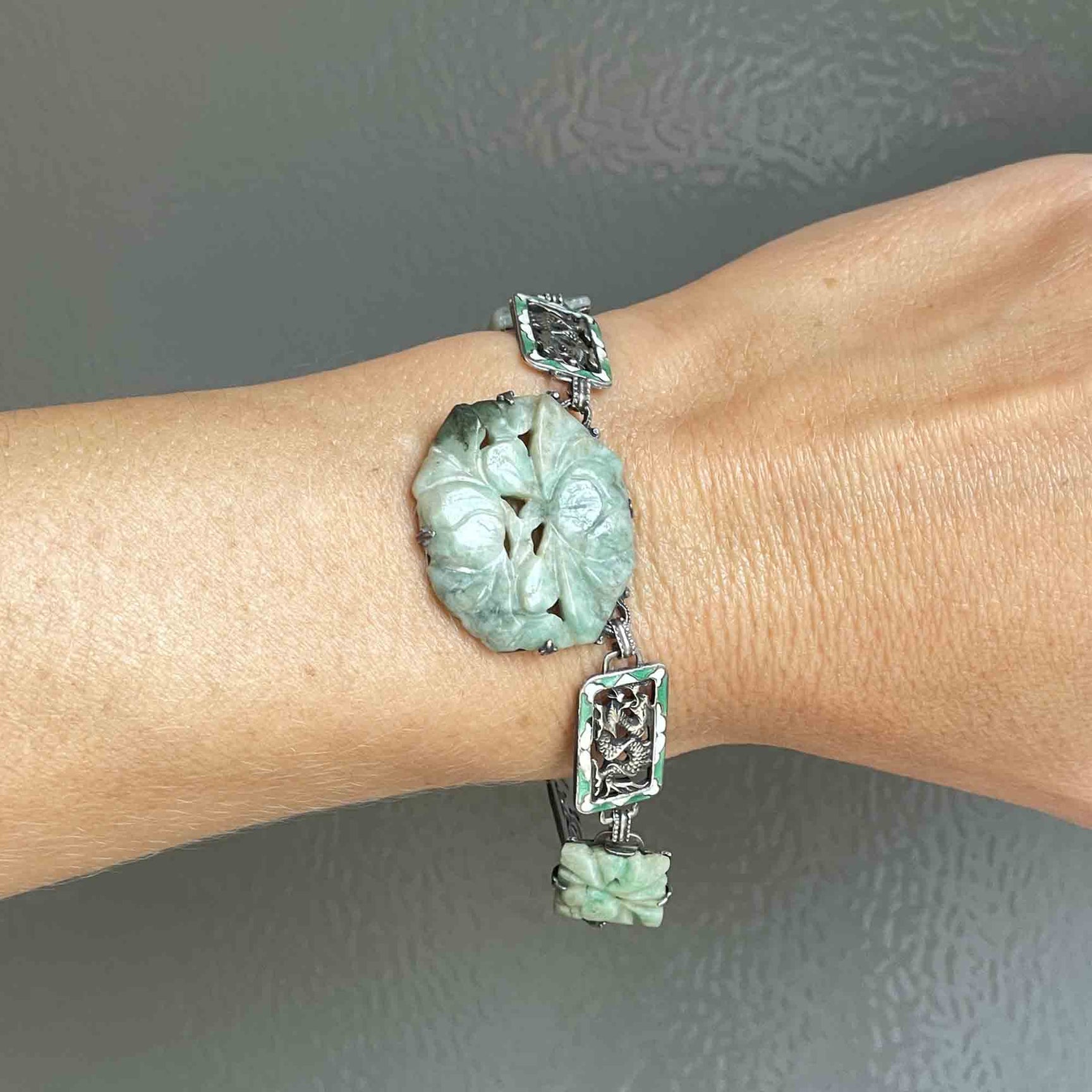 Silver Art Deco Enamel Dragon Jade Bracelet – Boylerpf