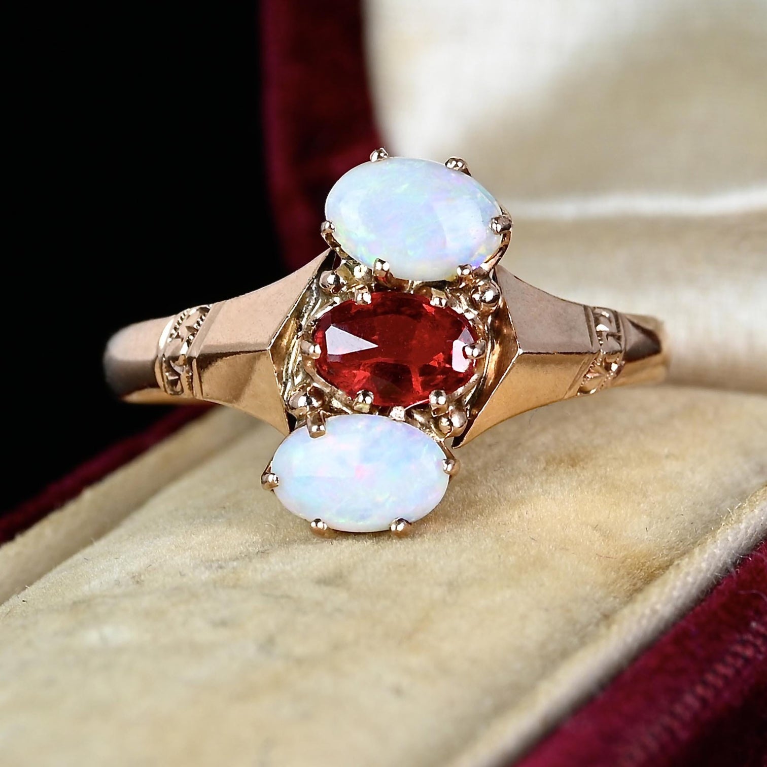 Antique Gold Three Stone Opal Rose Cut Garnet Ring – Boylerpf
