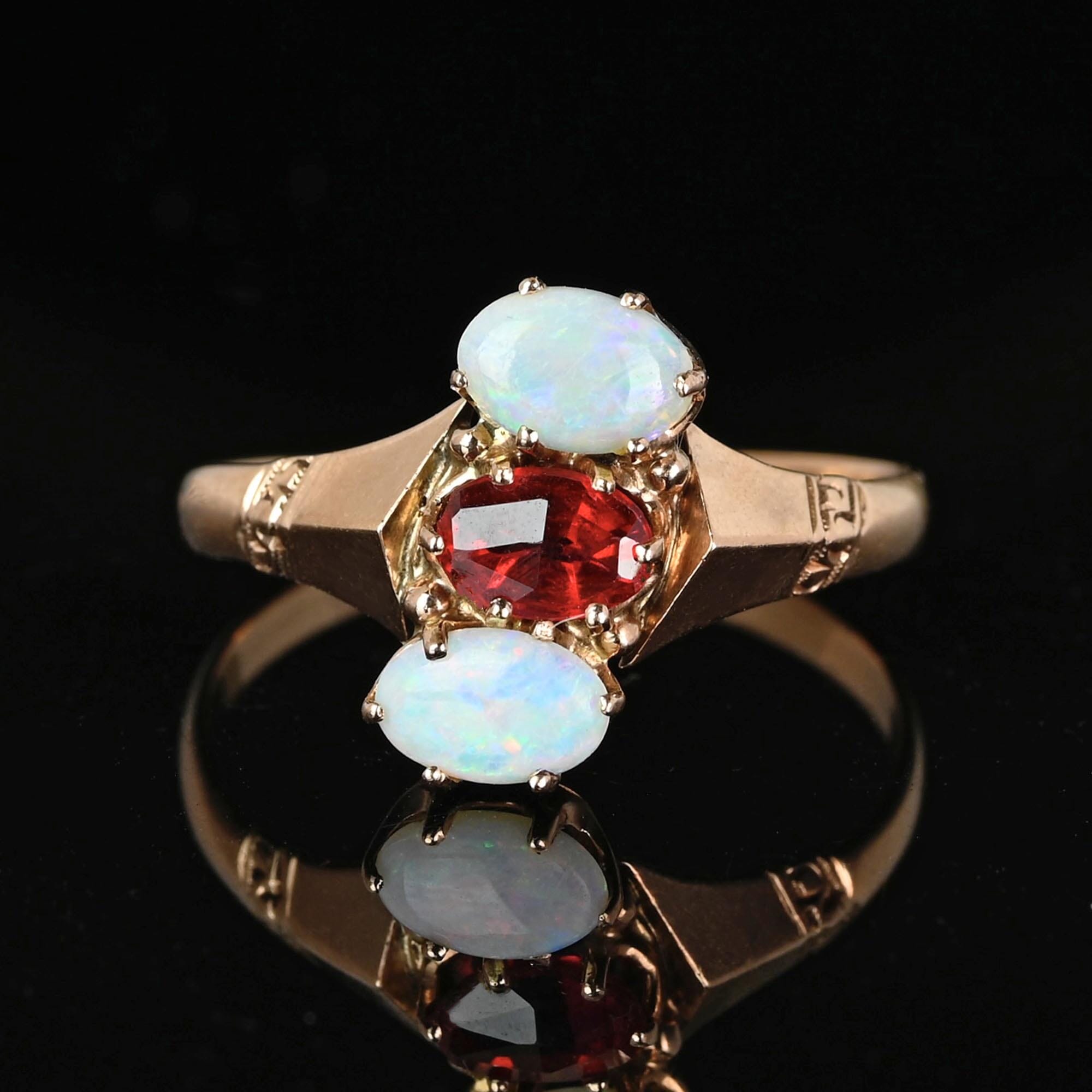 Antique Gold Three Stone Opal Rose Cut Garnet Ring – Boylerpf