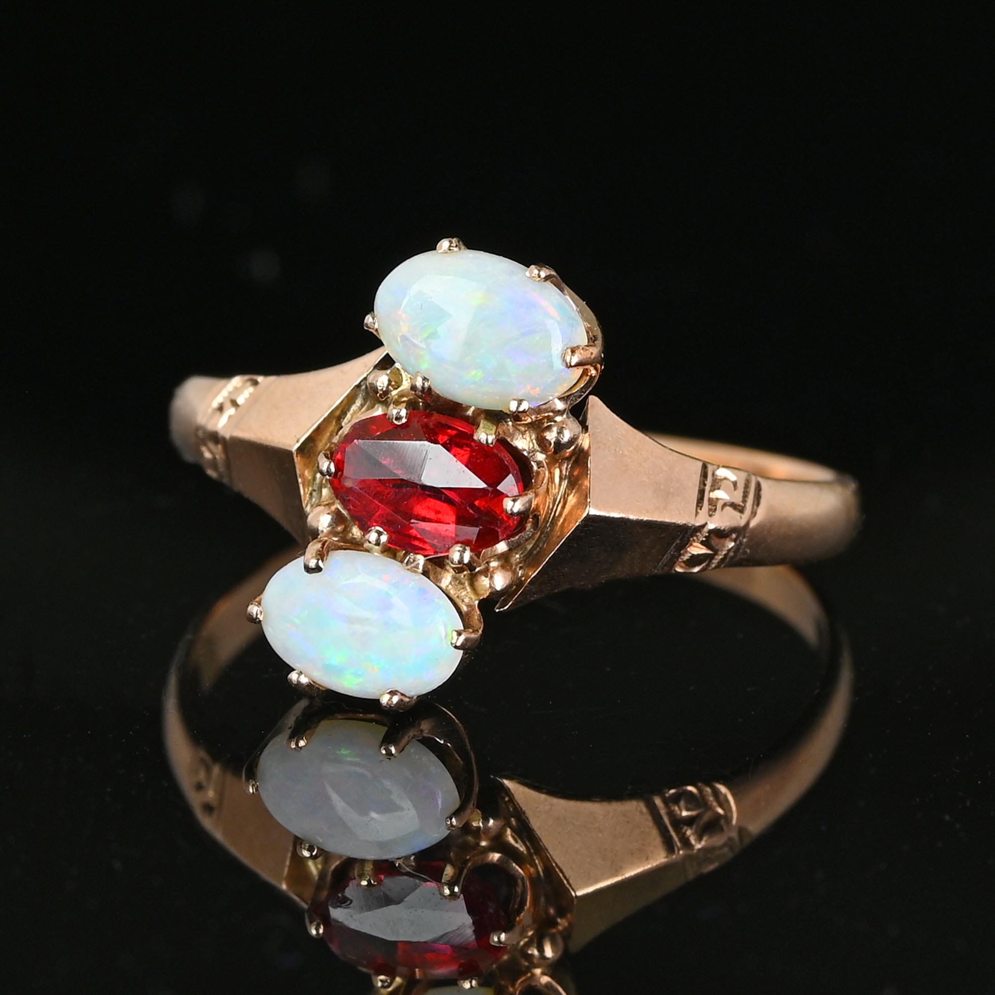 Antique Gold Three Stone Opal Rose Cut Garnet Ring – Boylerpf