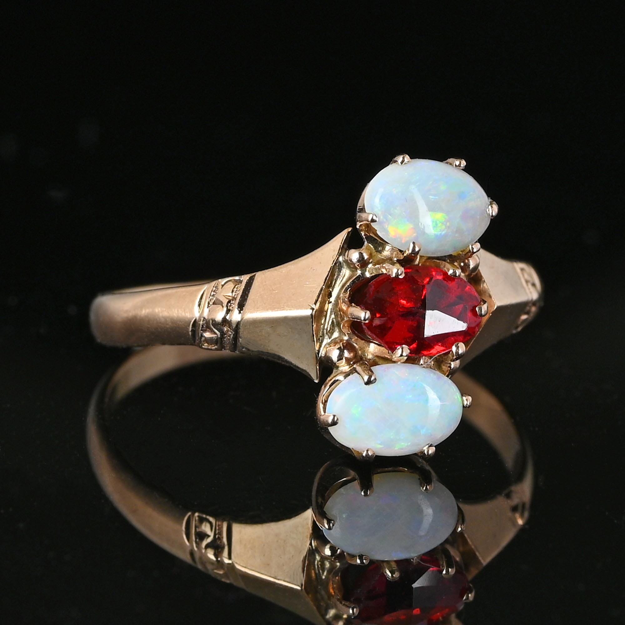 Antique Gold Three Stone Opal Rose Cut Garnet Ring – Boylerpf