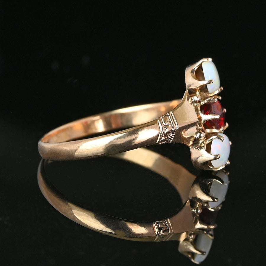 Antique Gold Three Stone Opal Rose Cut Garnet Ring – Boylerpf