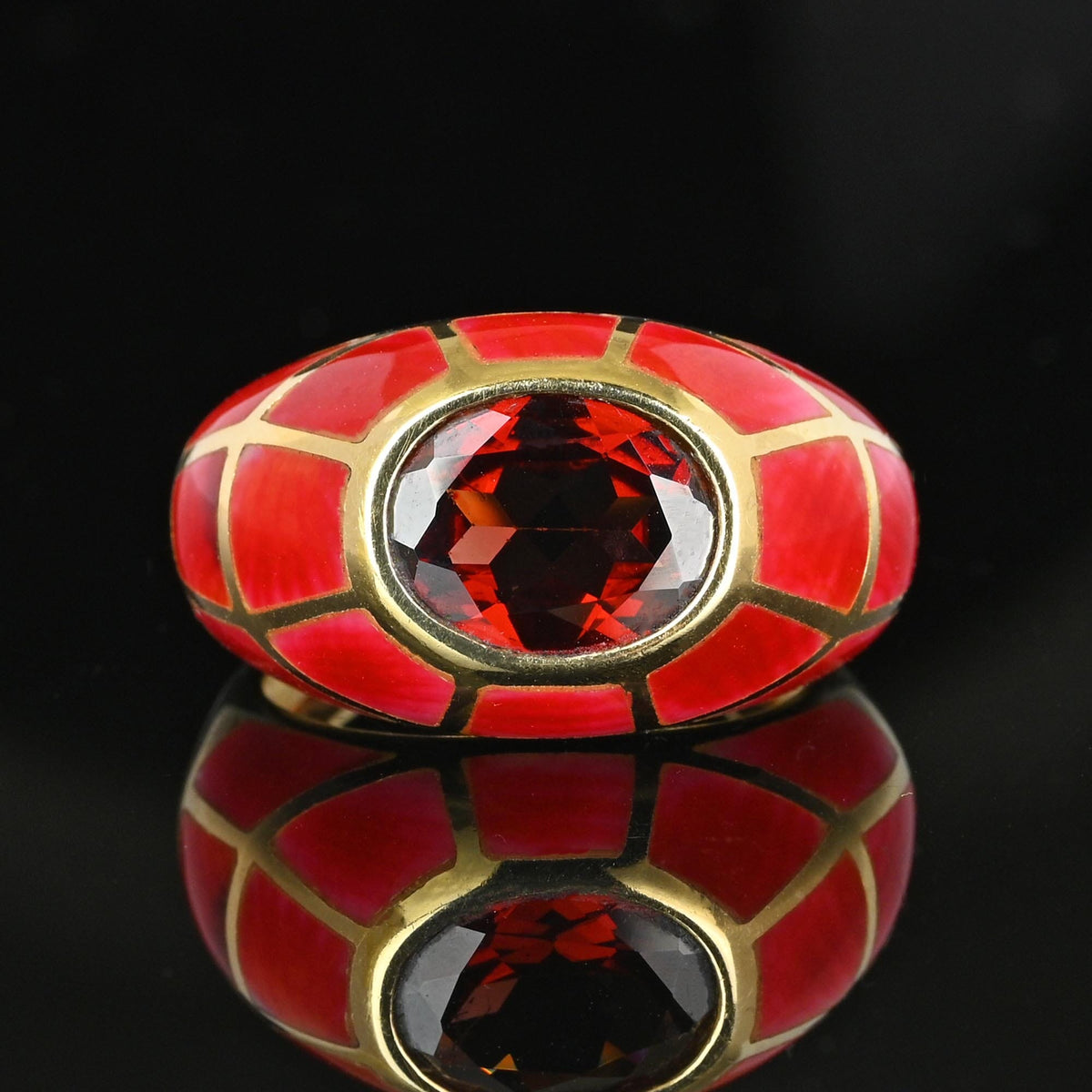 Vintage Gold Dome Red Enamel Garnet Signet Ring – Boylerpf
