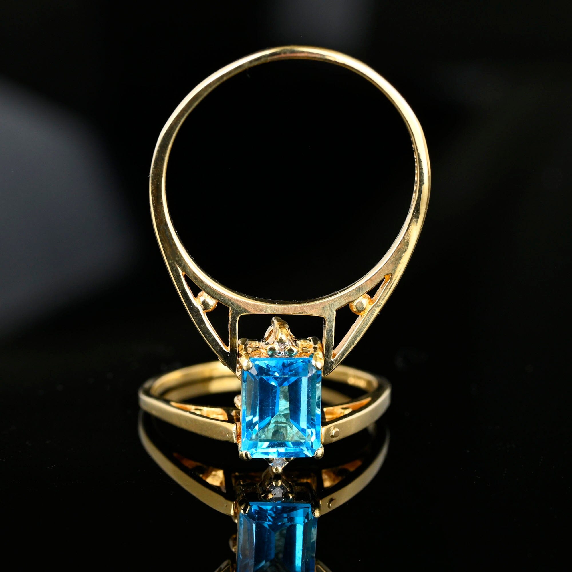 Reversible Blue Topaz Sapphire Diamond Cluster Flip Ring in 14k Gold ...