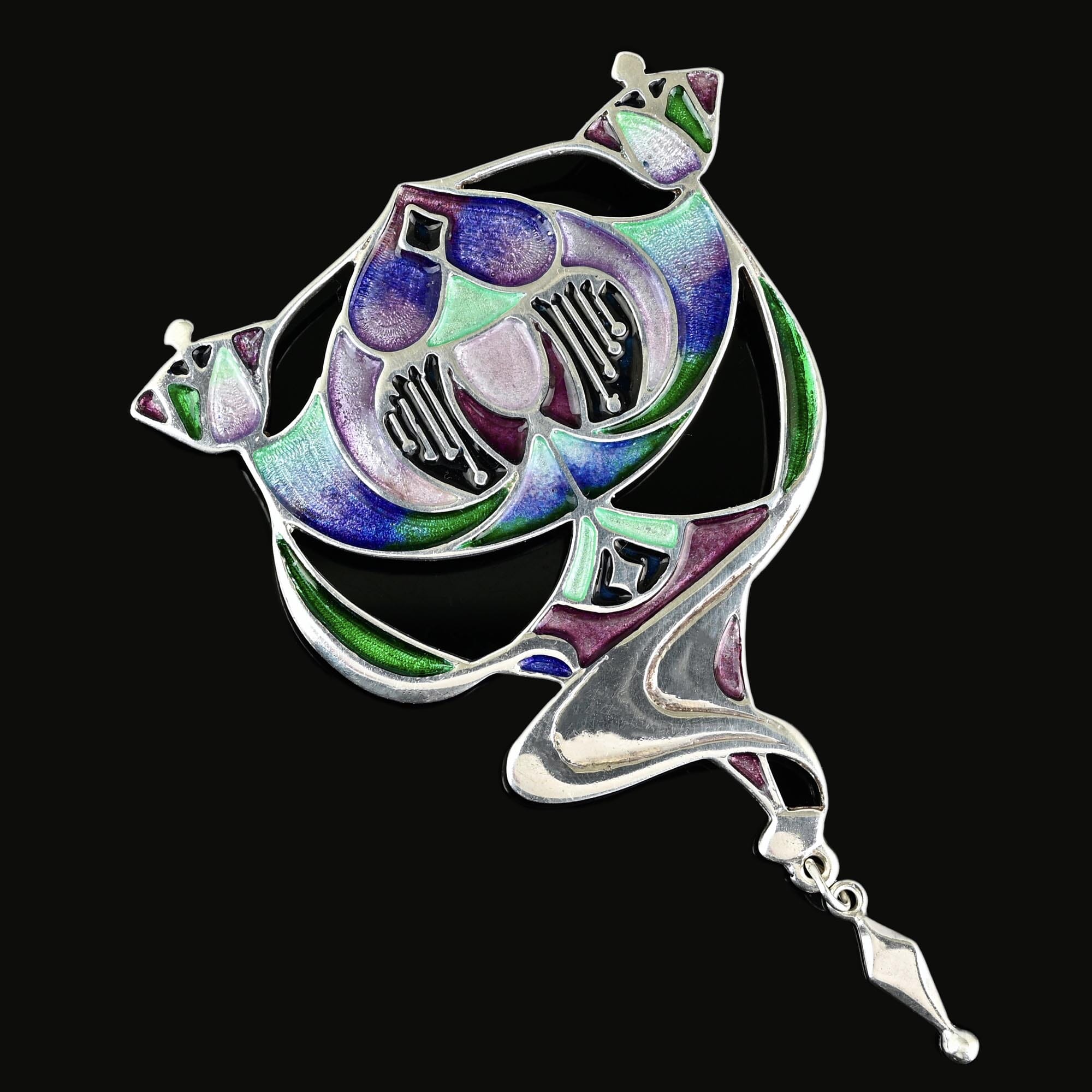 Pat Cheney Art Nouveau Style Enamel Brooch Pendant – Boylerpf