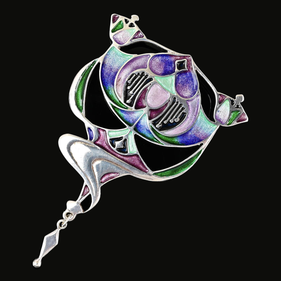Pat Cheney Art Nouveau Style Enamel Brooch Pendant – Boylerpf