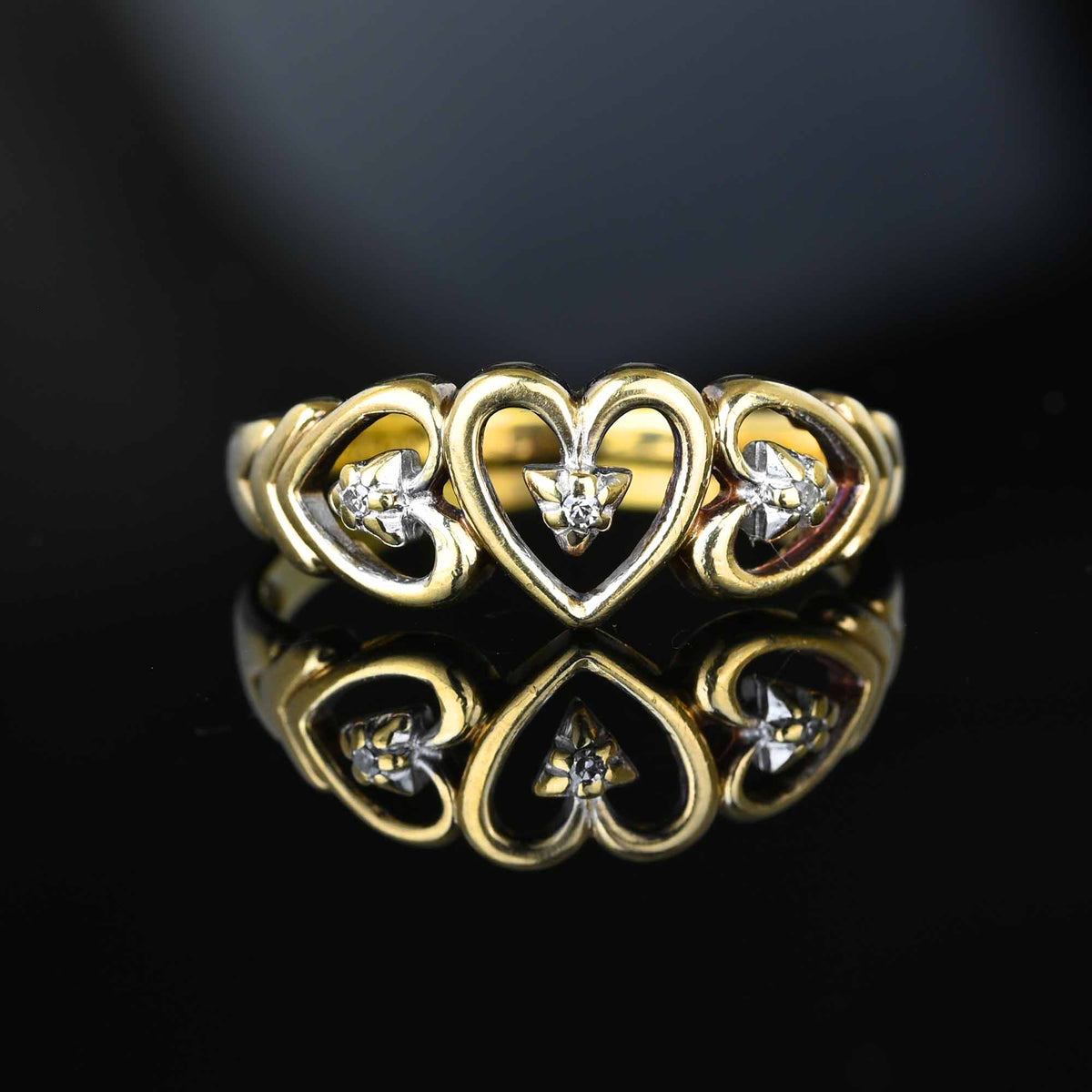 Vintage Gold Diamond Triple Heart Ring – Boylerpf