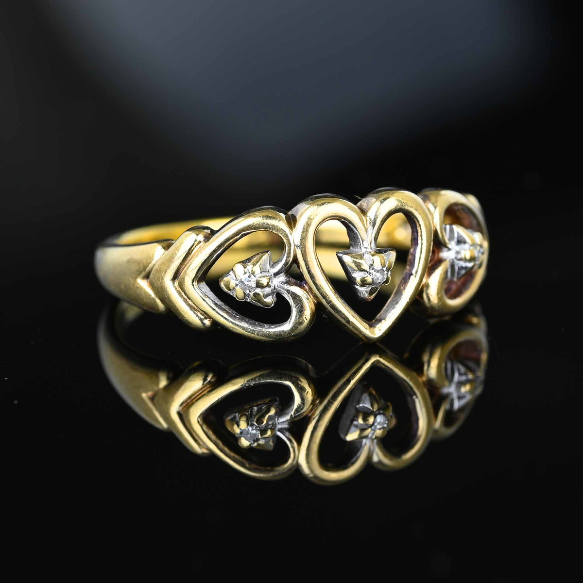Vintage Gold Diamond Triple Heart Ring – Boylerpf