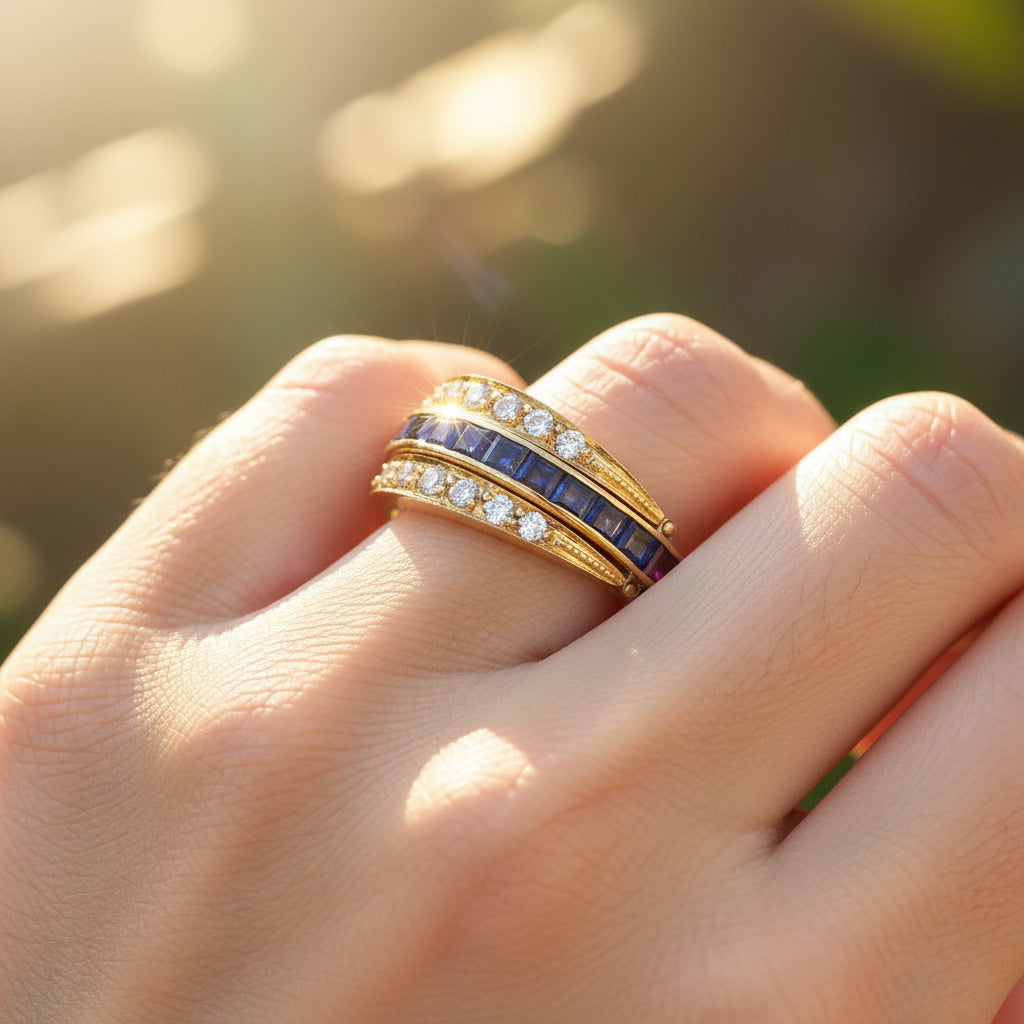 Art Deco 18K Gold Diamond Sapphire Ruby Flip Ring – Boylerpf