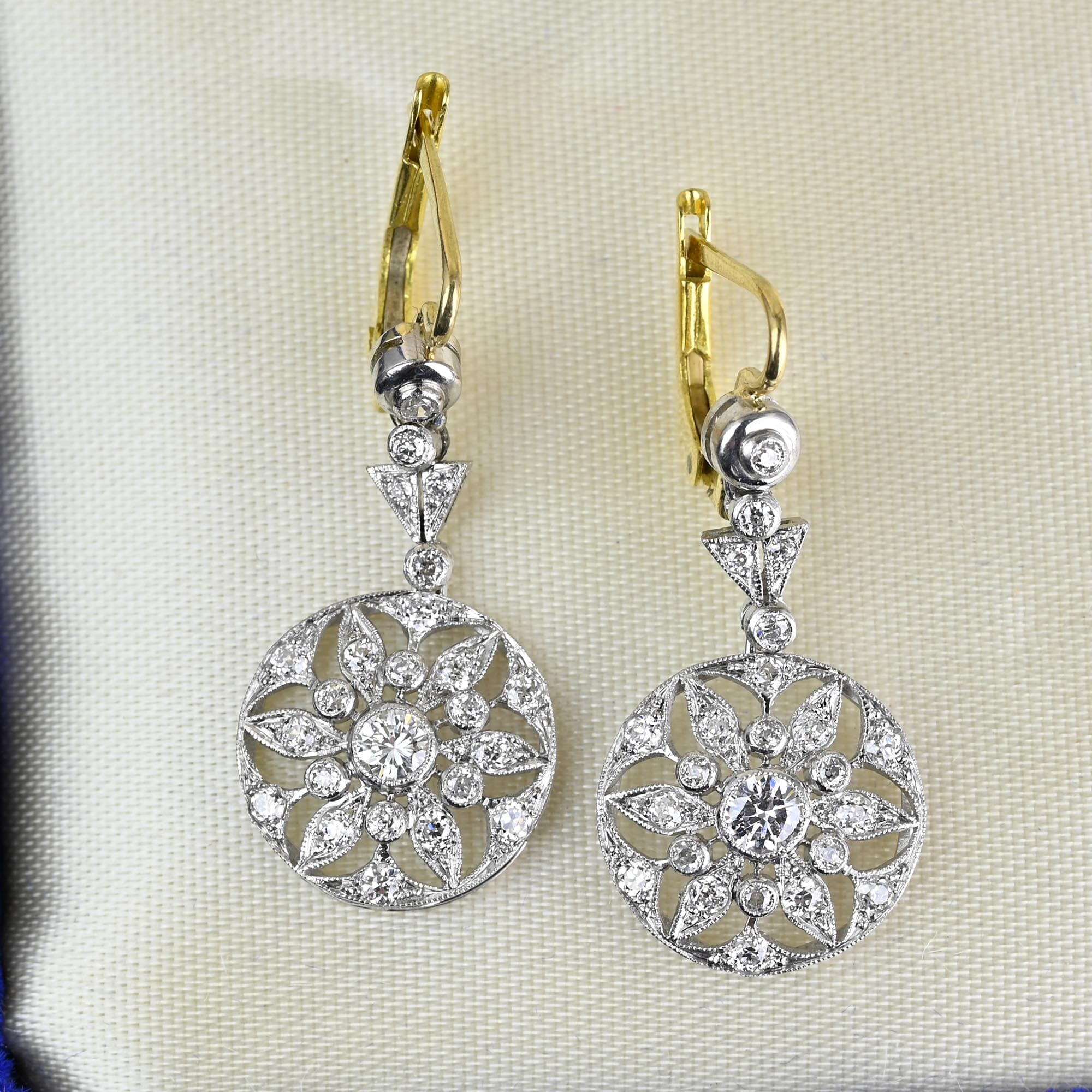 Art Deco Platinum Diamond Cluster Dangle Earrings – Boylerpf