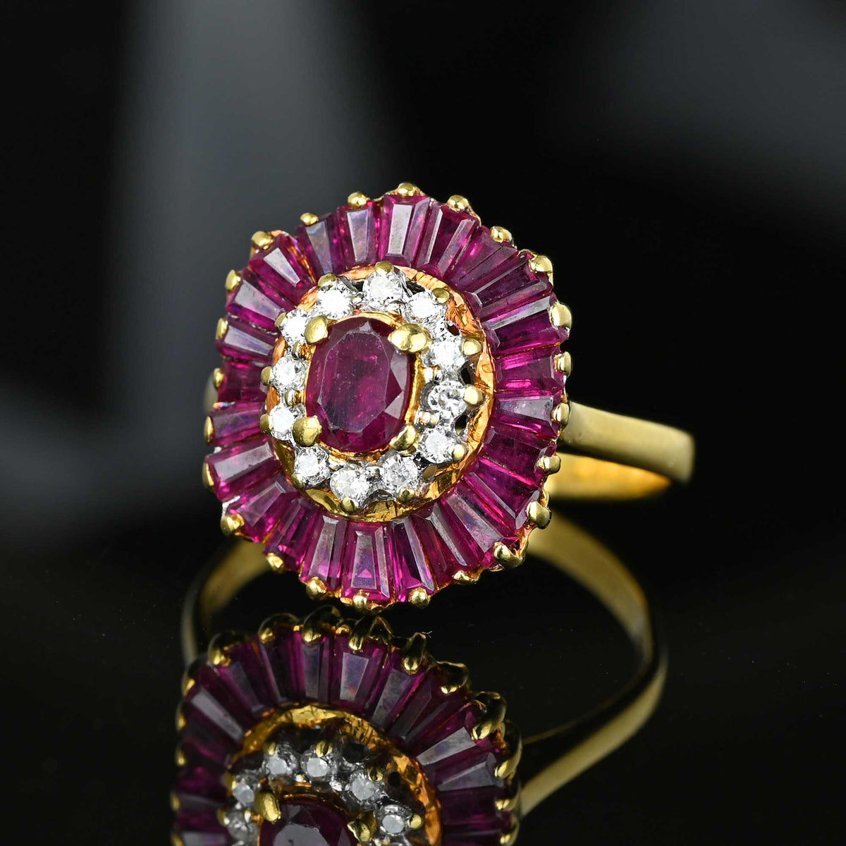Vintage 18K Gold Ballerina Ruby Baguette Diamond Ring – Boylerpf