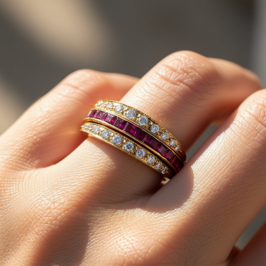 Art Deco 18K Gold Diamond Sapphire Ruby Flip Ring – Boylerpf
