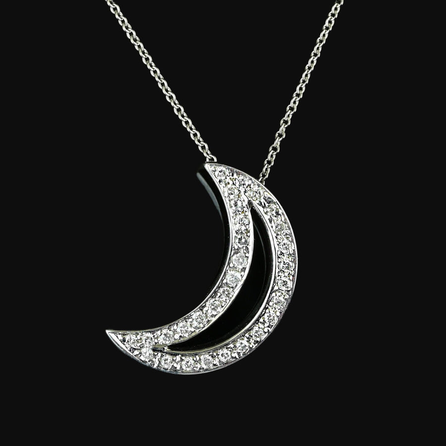 14K White Gold Crescent Moon Diamond Necklace – Boylerpf