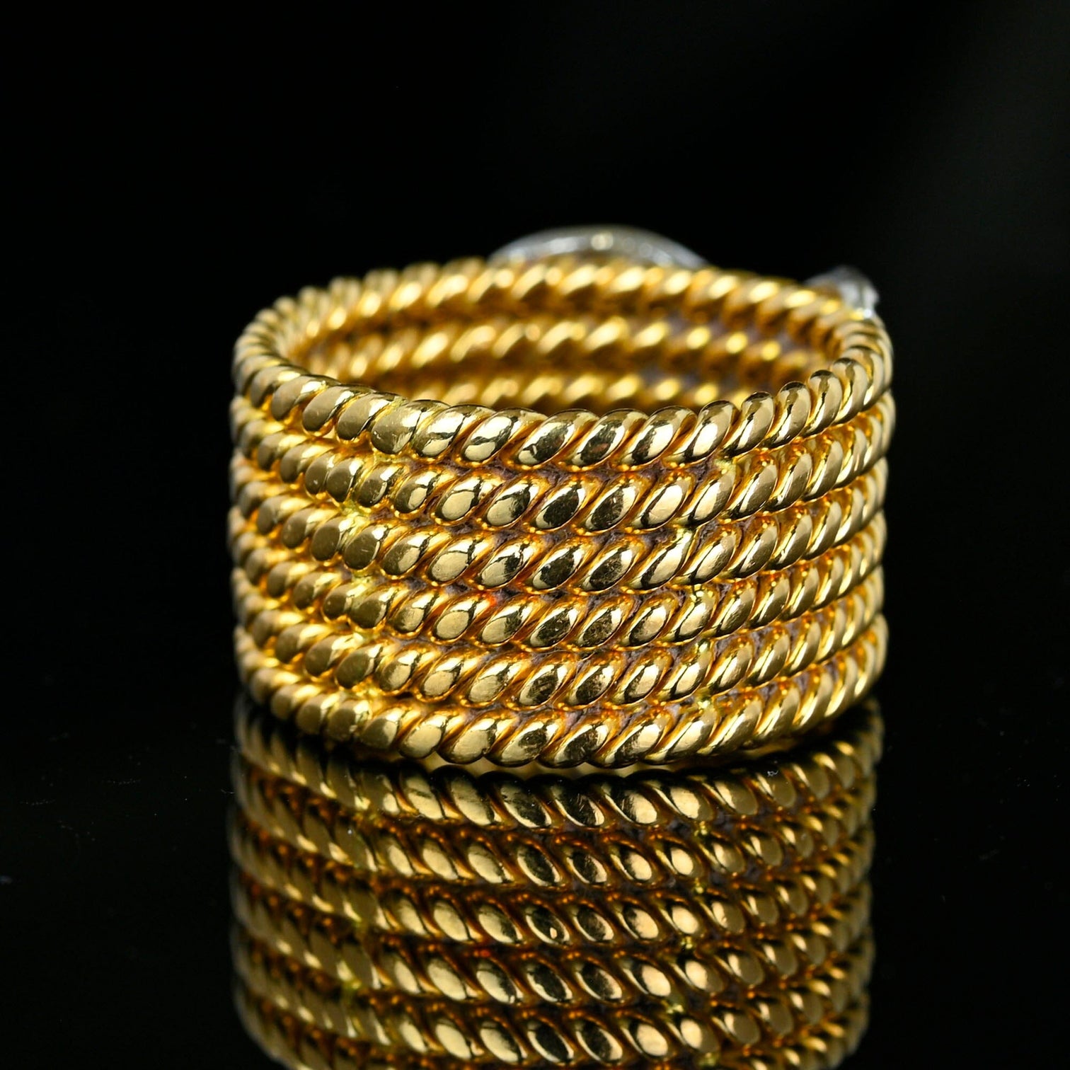 Wide 18K Gold Six Row Rope Ring w Diamond X, Schlumberger Style – Boylerpf