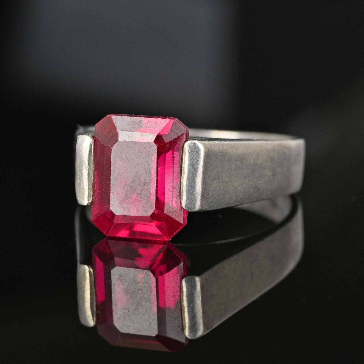 Vintage Step Cut Ruby Sterling Silver Signet Ring – Boylerpf