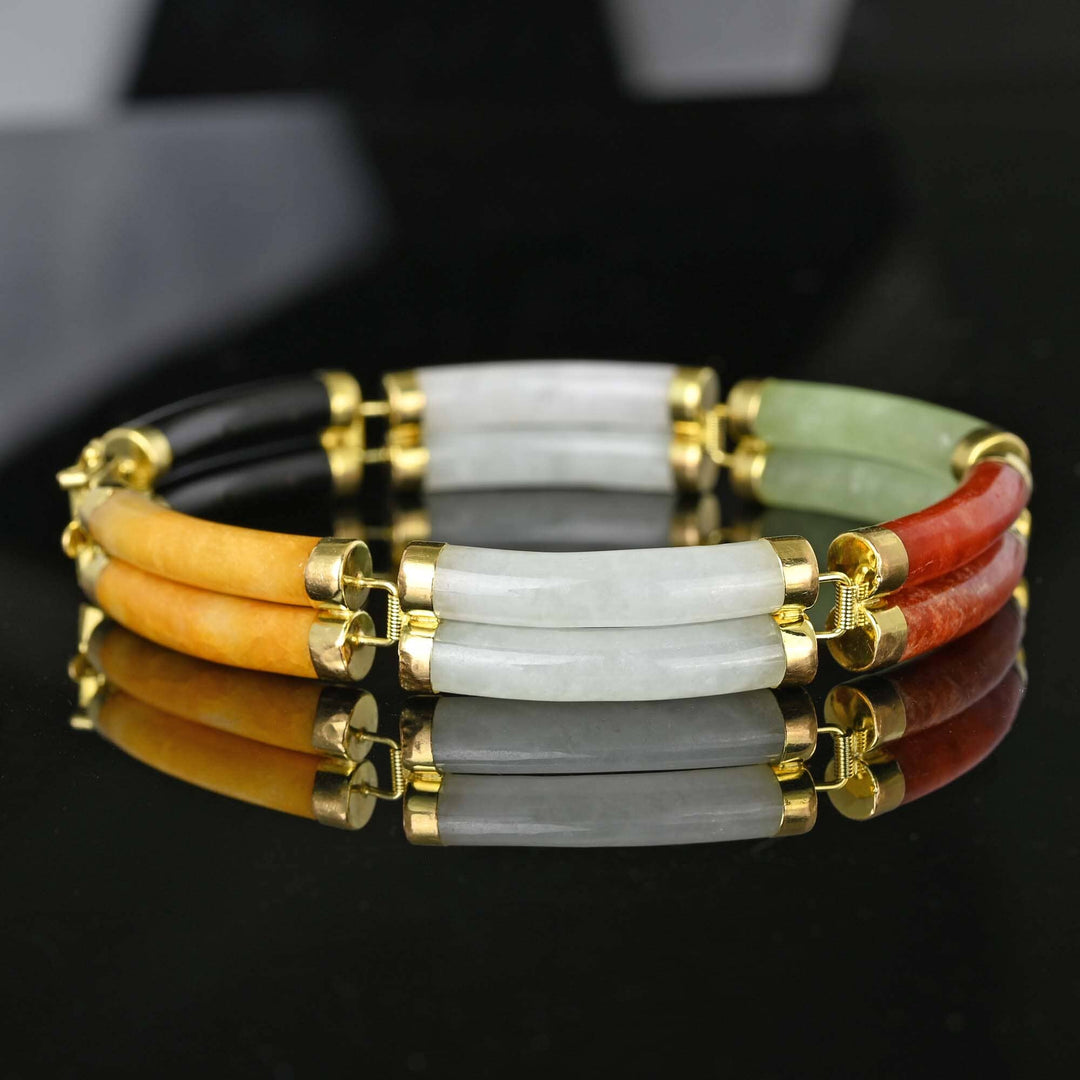 Heavy 14K Gold Two Row Multi Color Jade Bracelet – Boylerpf