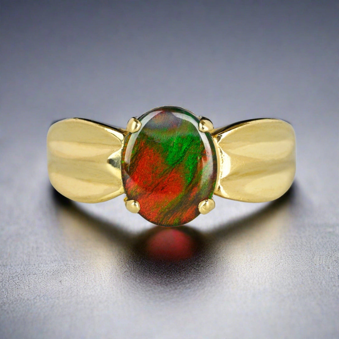 Vintage 14K Gold Wide Band Ammolite Ring – Boylerpf