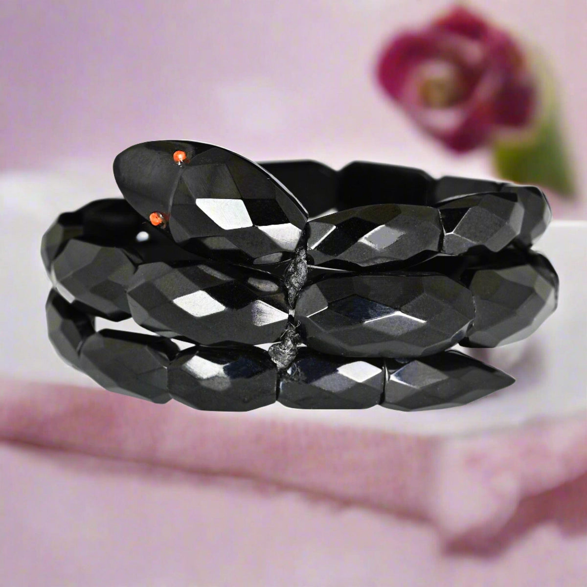Antique Victorian Coral Eyed Whitby Jet Snake Bracelet – Boylerpf