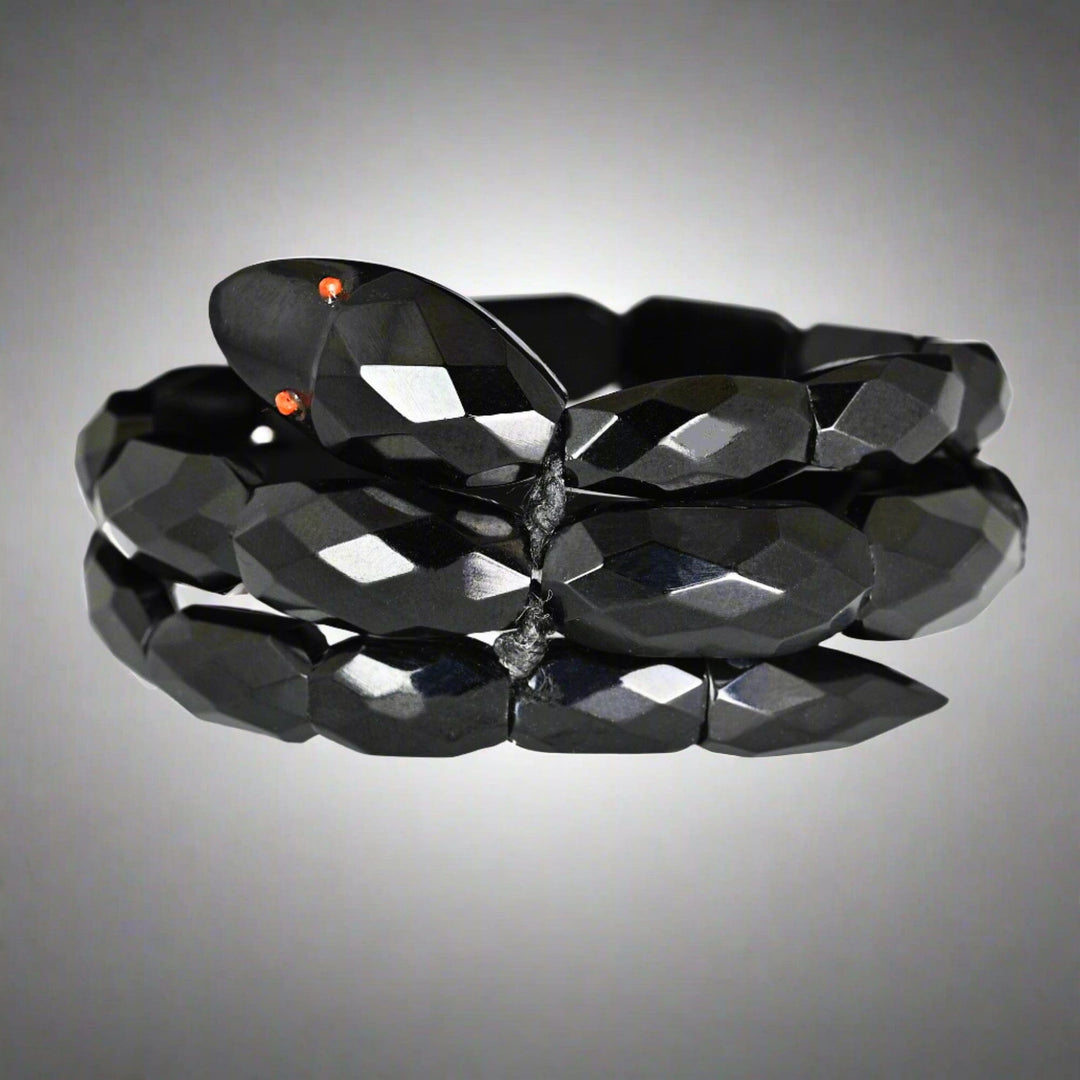 Antique Victorian Coral Eyed Whitby Jet Snake Bracelet – Boylerpf