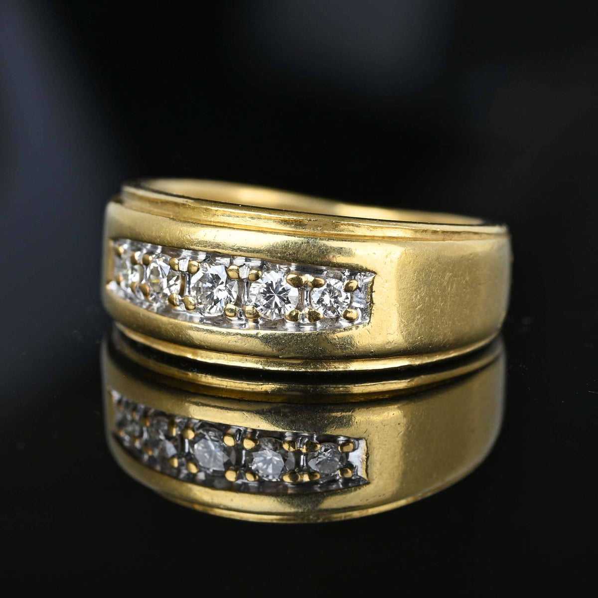 Heavy 14K Gold Wide Band Five Stone Diamond Ring Unisex – Boylerpf