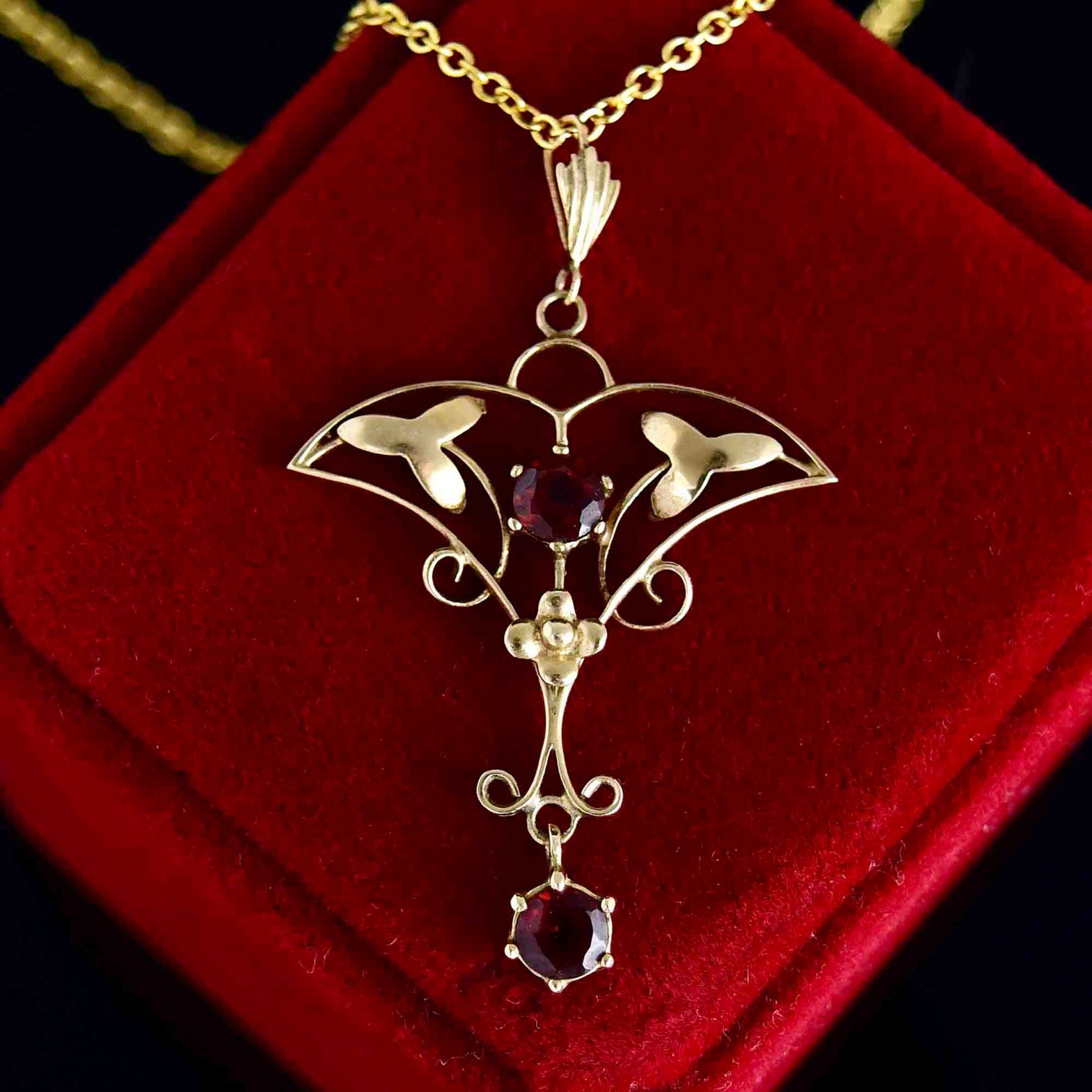 Antique Art Nouveau Gold Floral Garnet Lavalier Necklace – Boylerpf