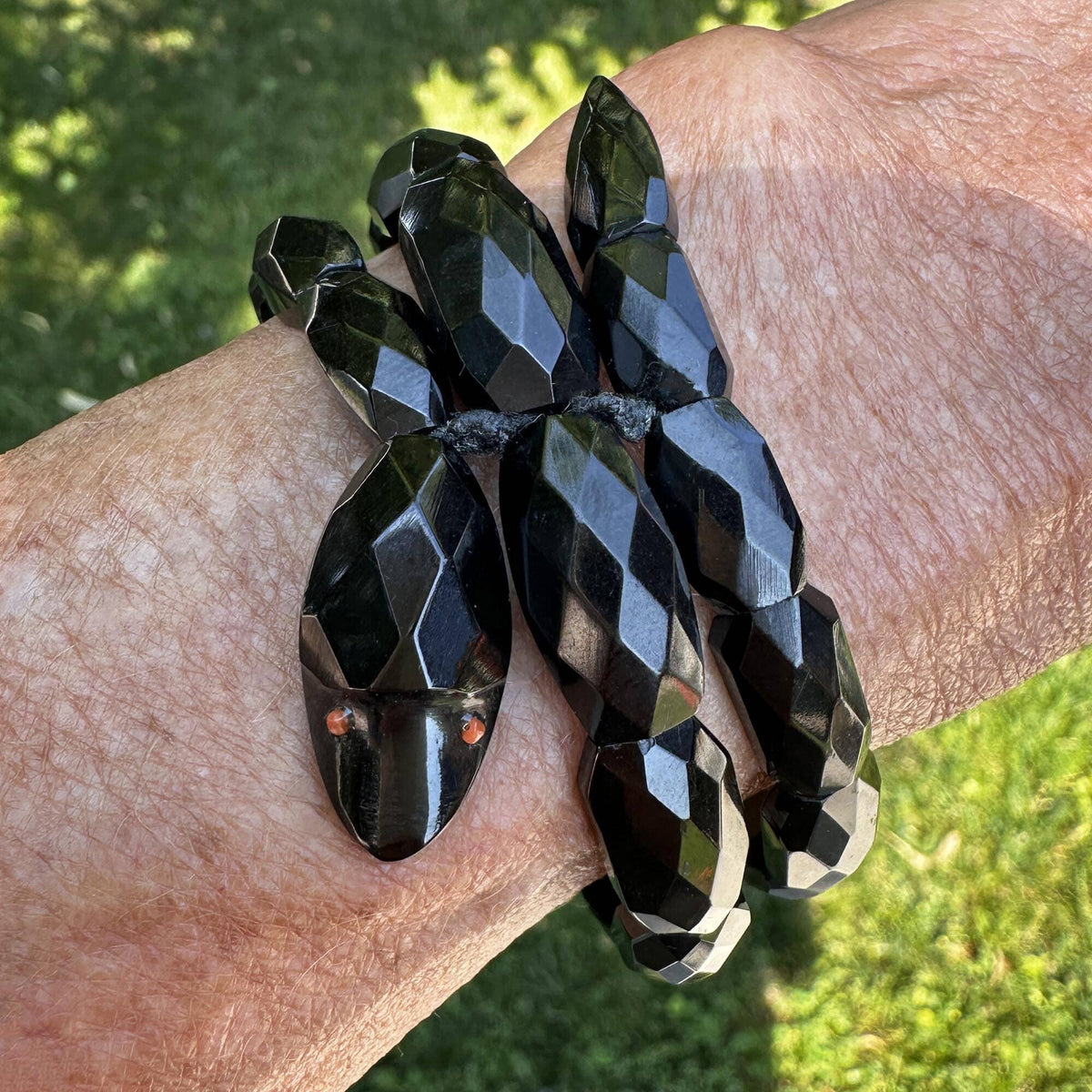 Antique Victorian Coral Eyed Whitby Jet Snake Bracelet – Boylerpf