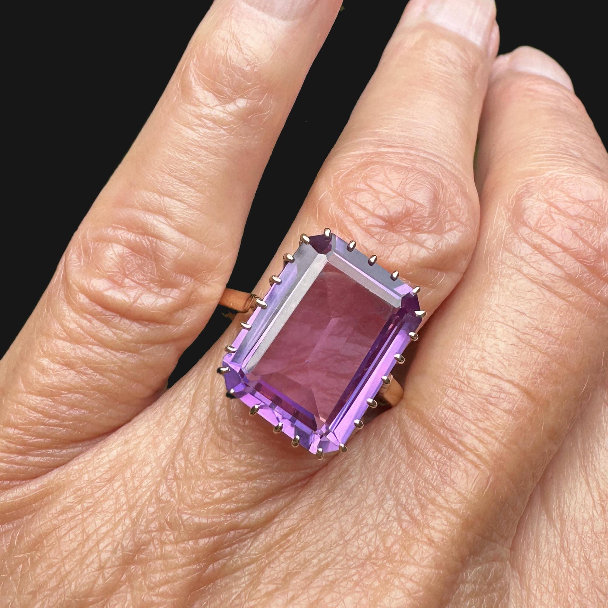 Gorgeous 14K Gold Rectangle Step Cut Purple Topaz Ring – Boylerpf