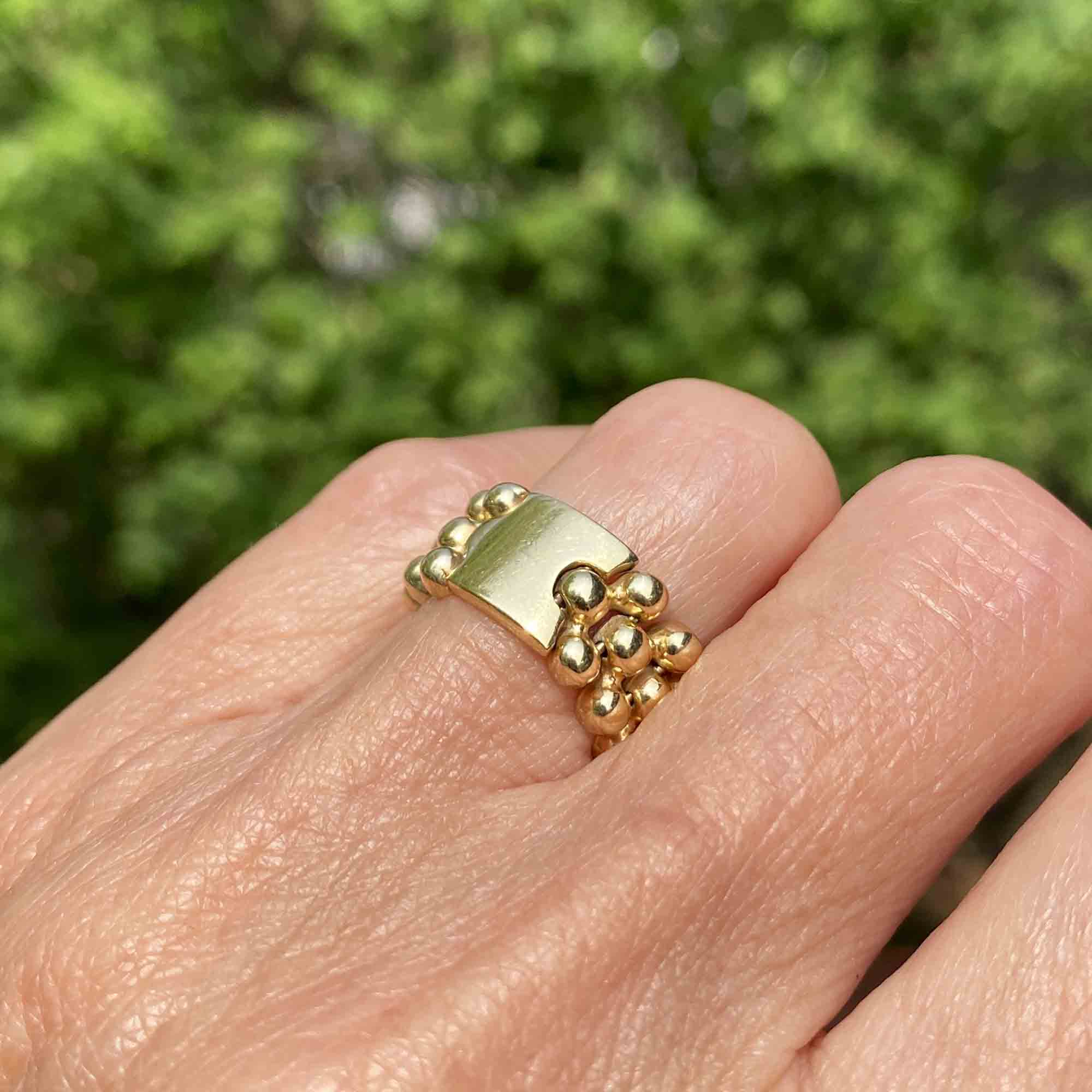 Flexible Link 14K Gold Buckle Caviar Ring Band – Boylerpf