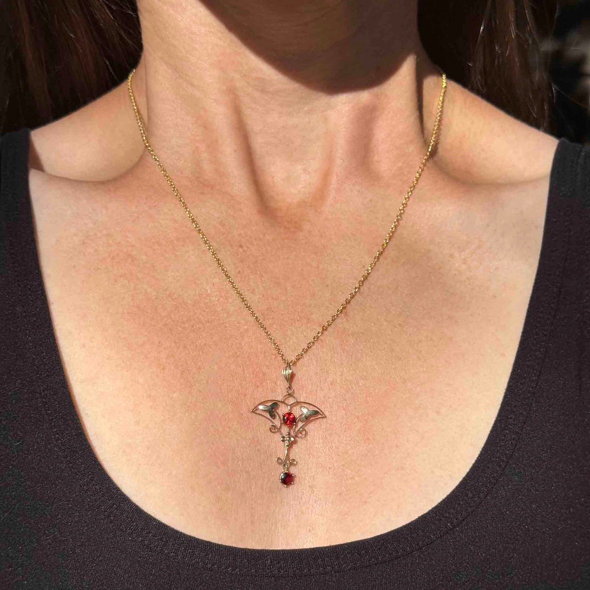 Antique Art Nouveau Gold Floral Garnet Lavalier Necklace – Boylerpf