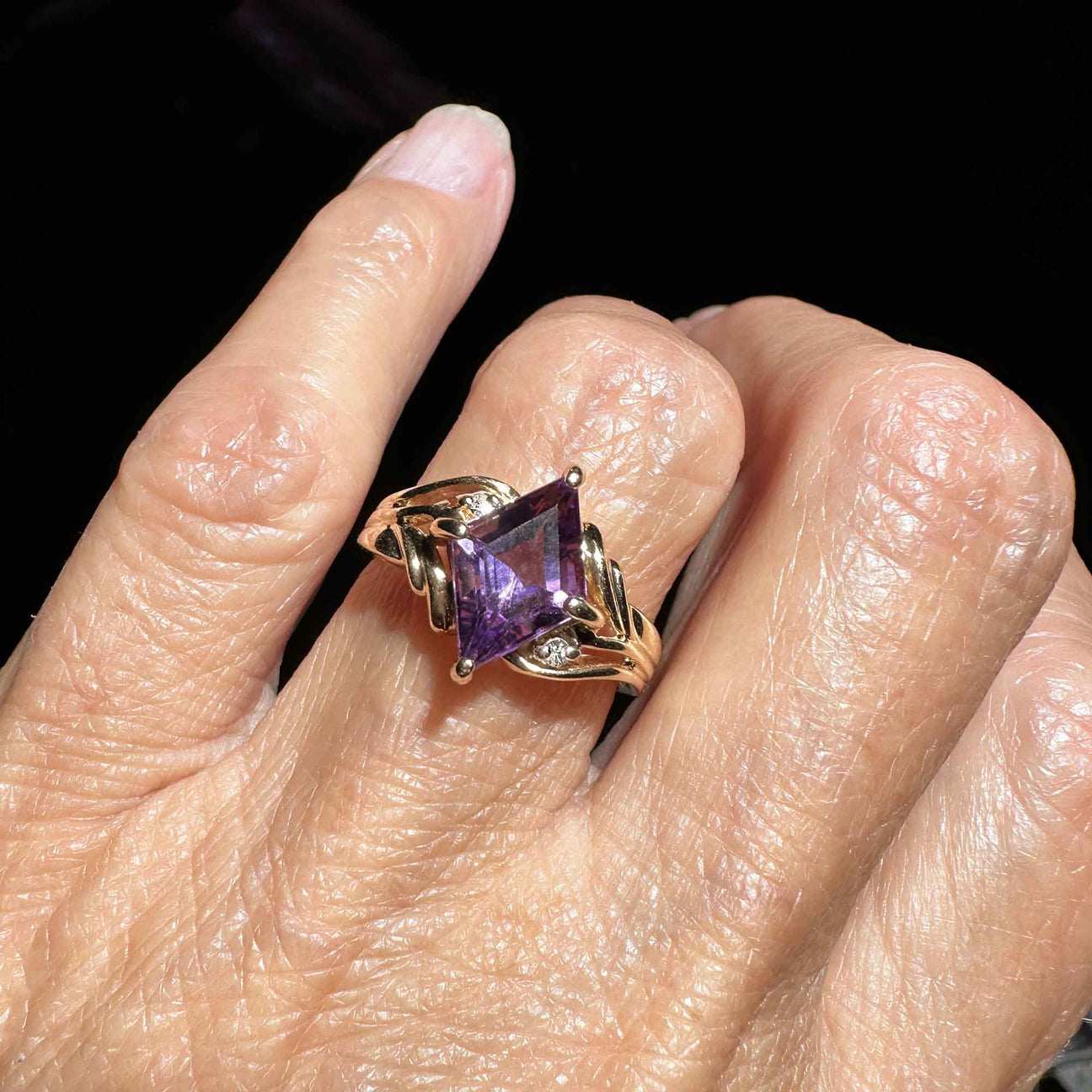 Vintage Gold Diamond Lozenge Cut Amethyst Cocktail Ring – Boylerpf