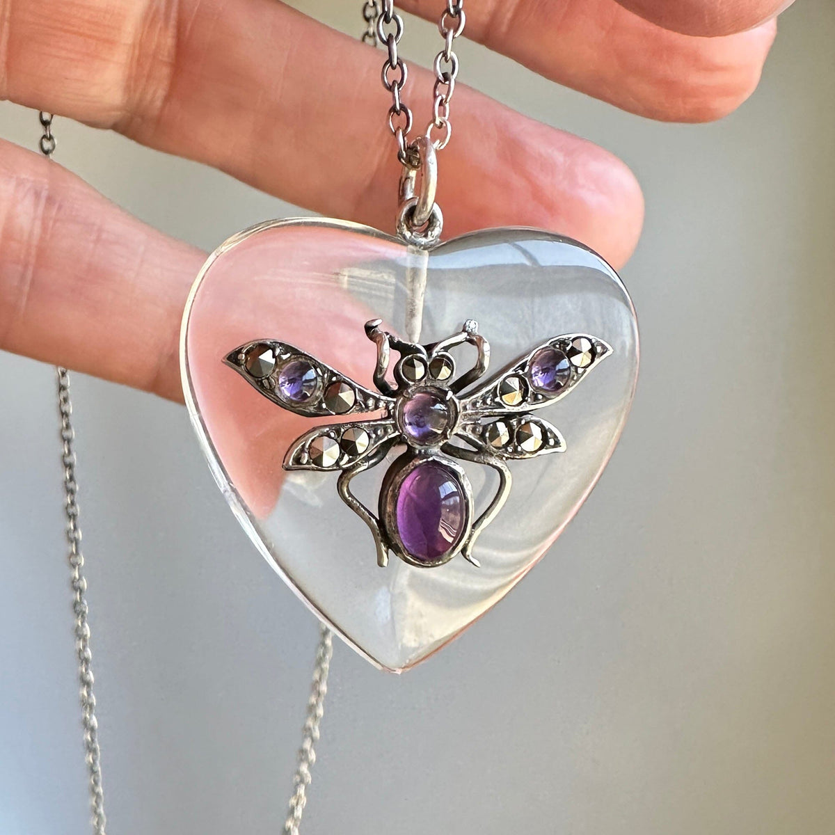 Rock Crystal Quartz Heart Amethyst Insect Pendant Necklace – Boylerpf