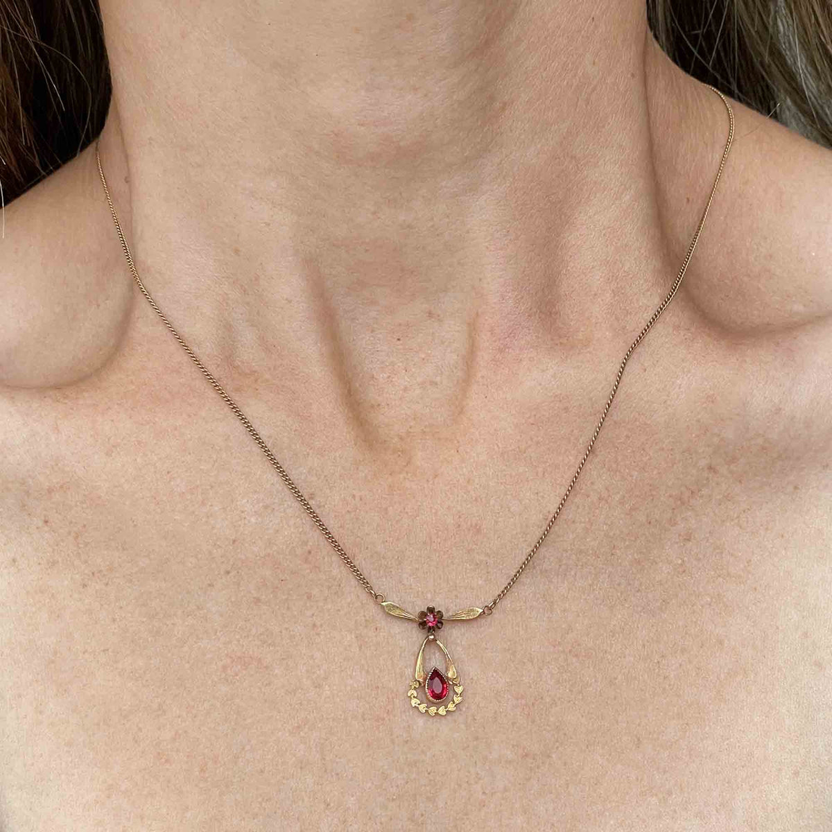 Antique 10K Gold Ruby Lavaliere Pendant Necklace – Vintage & Antique ...