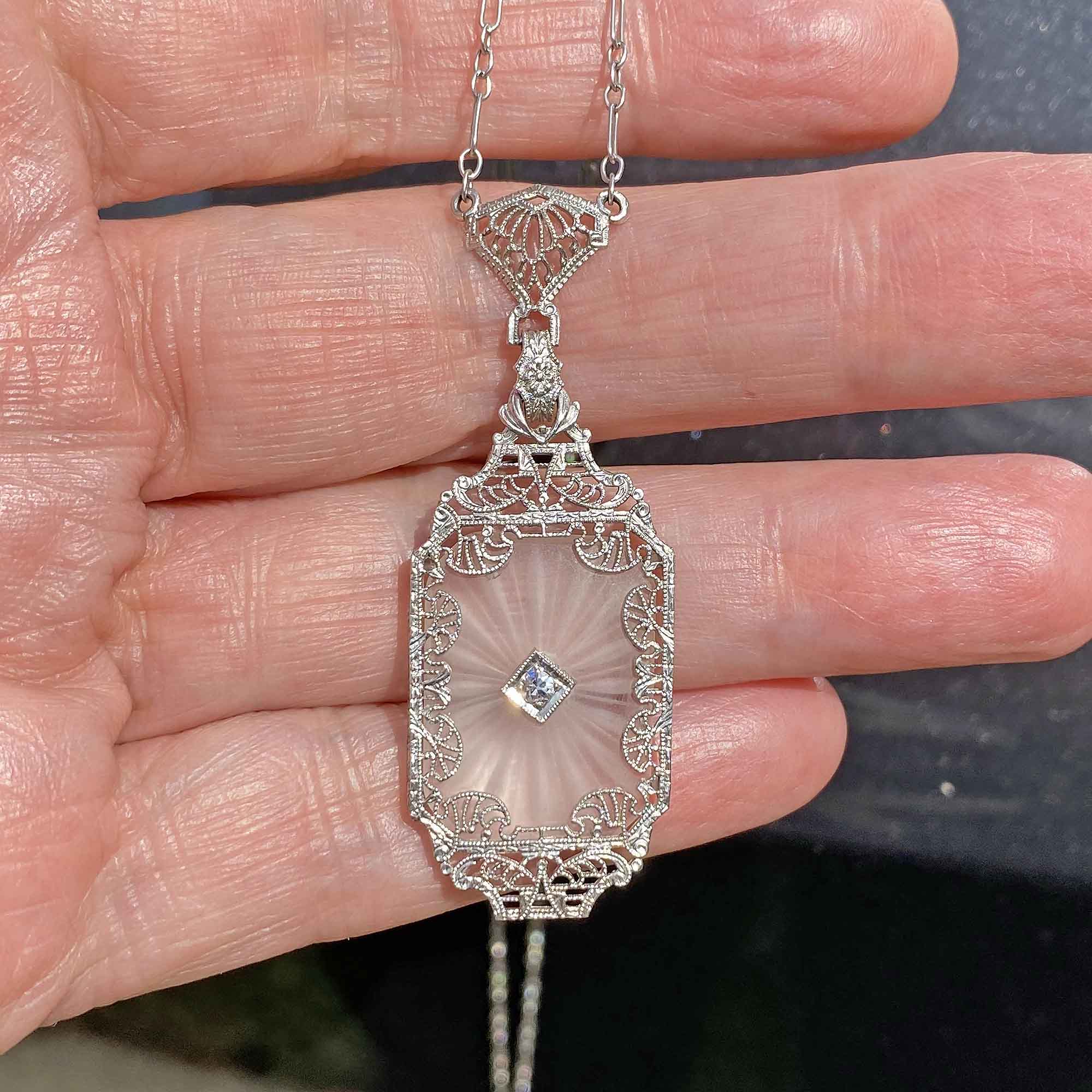 Art Deco Diamond Rock Crystal Necklace in Platinum – Boylerpf