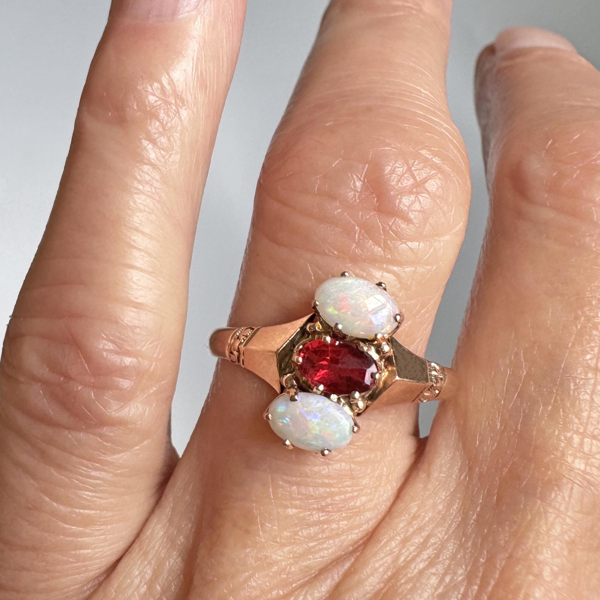 Antique Gold Three Stone Opal Rose Cut Garnet Ring – Boylerpf