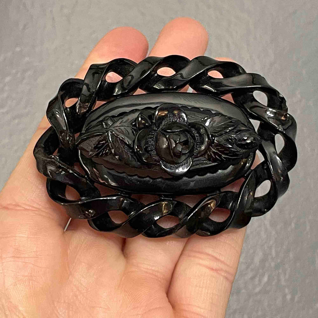 Large Victorian Carved Whitby Jet Rose Mourning Brooch – Boylerpf